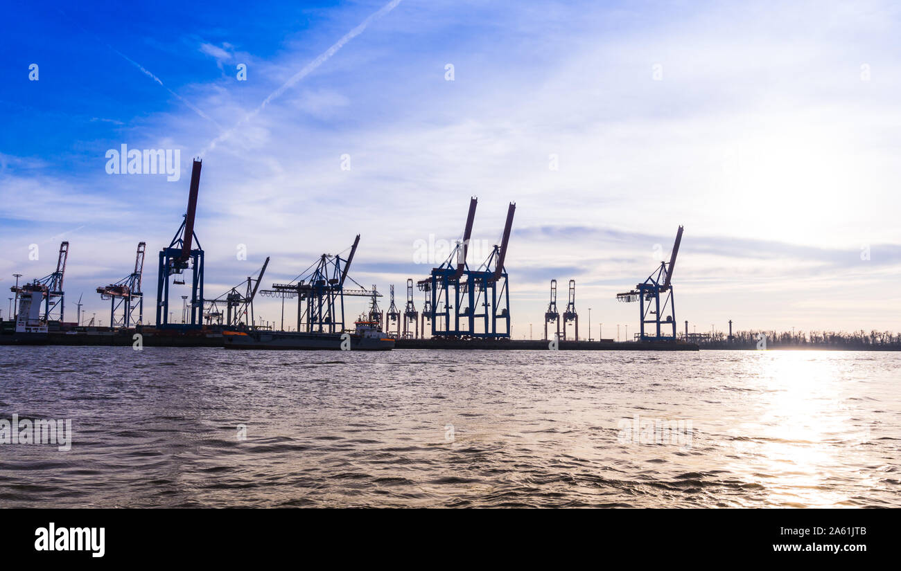Hamburg, germany - February 2019 loading operations in Hamburg harbor ...