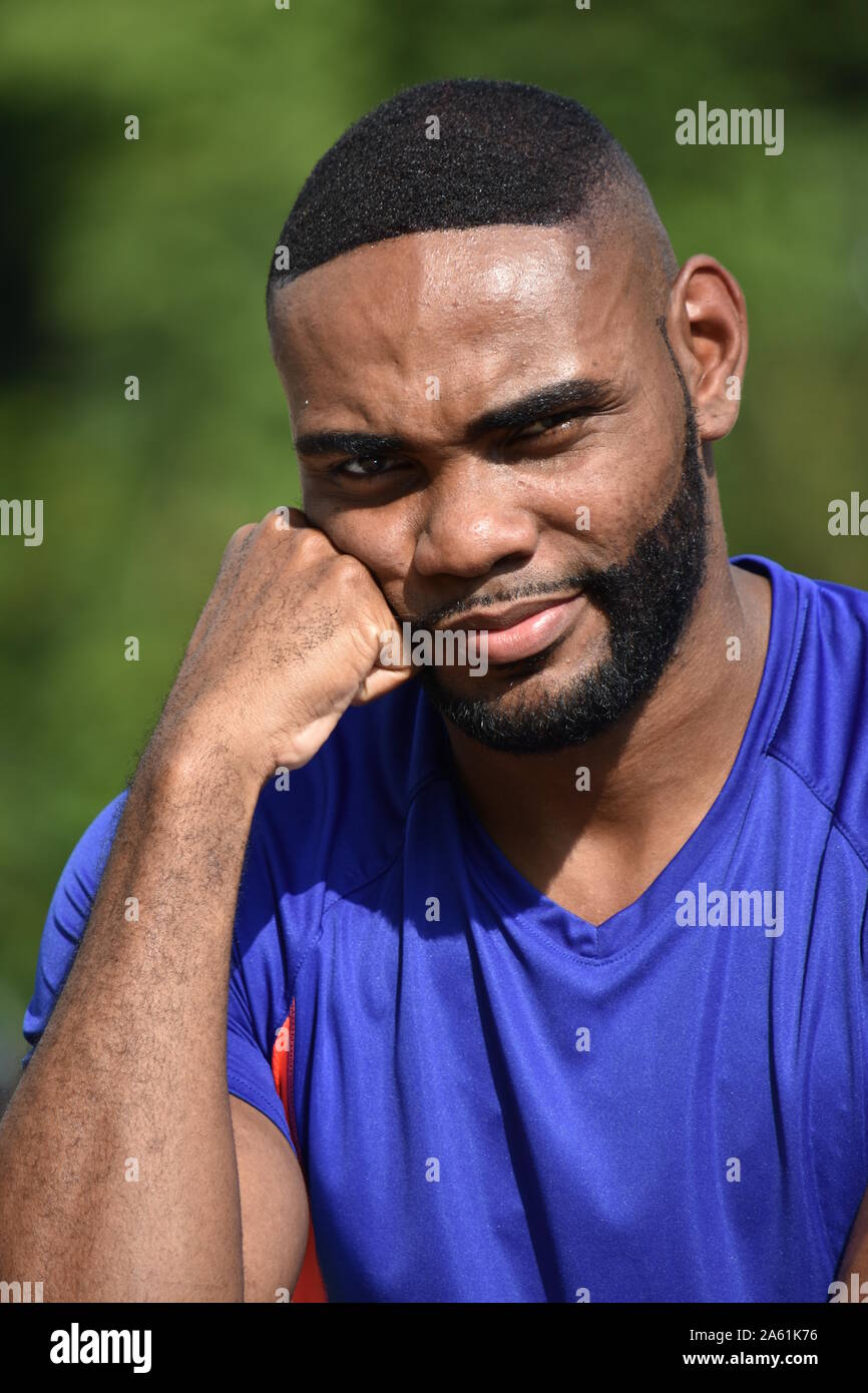 African American Male Athlete And Worry Stock Photo - Alamy