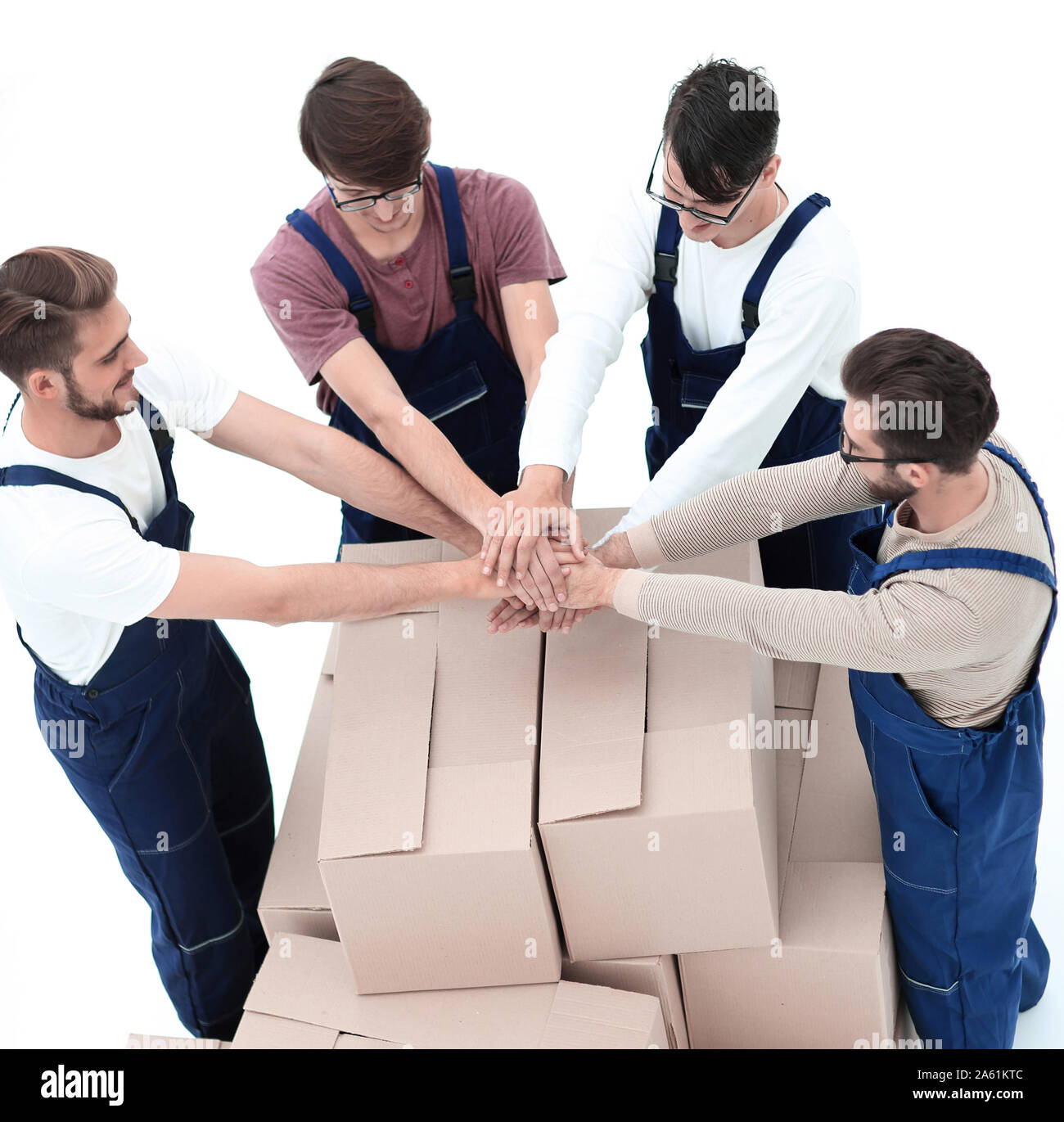 Standing holding working teamwork transportation stack hi-res stock ...