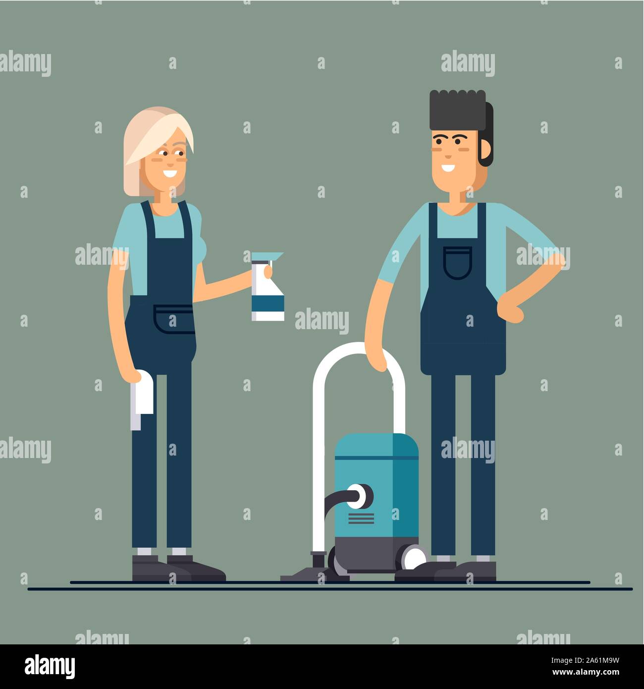 Cleaning company vector concept design. Cleaning staff characters with ...