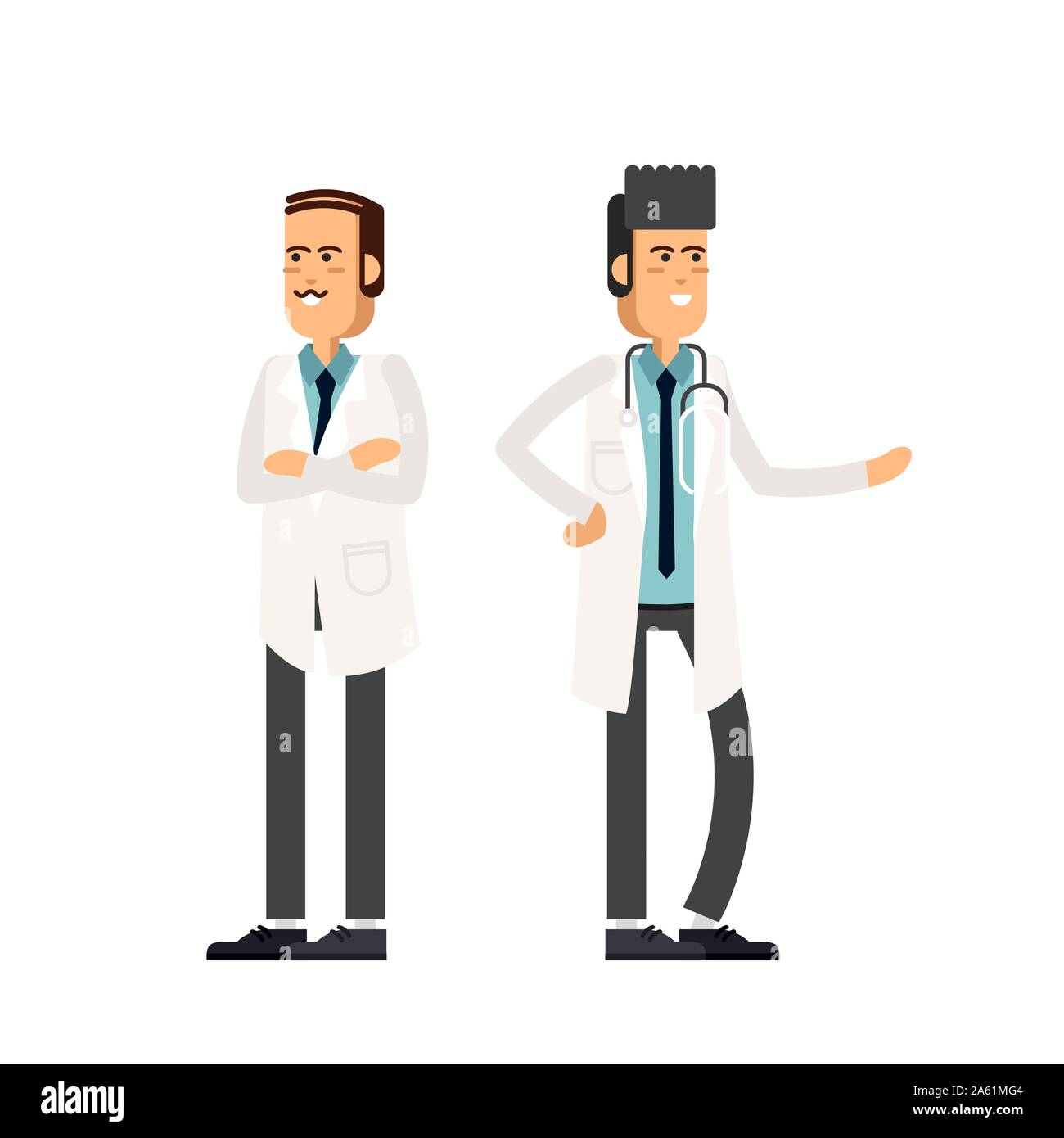 Team doctors on a white background. Male doctor. Vector illustration in ...