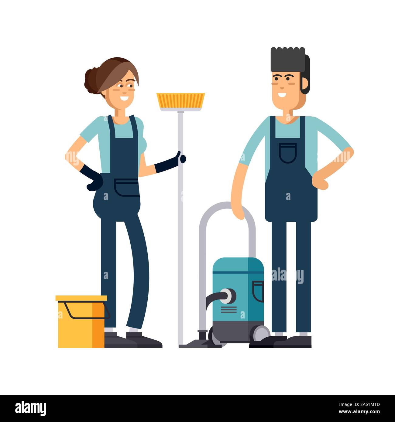 Cleaning company vector concept design. Cleaning staff characters with ...