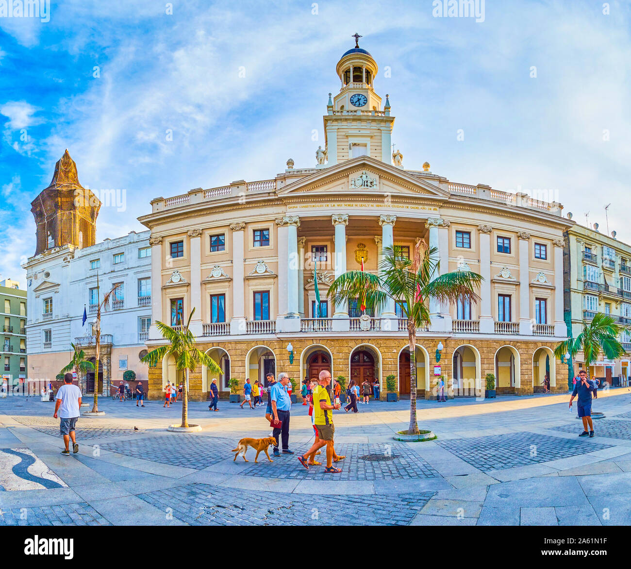 CADIZ, SPAIN - SEPTEMBER 19, 2019: The splendid facade of the Old Town ...
