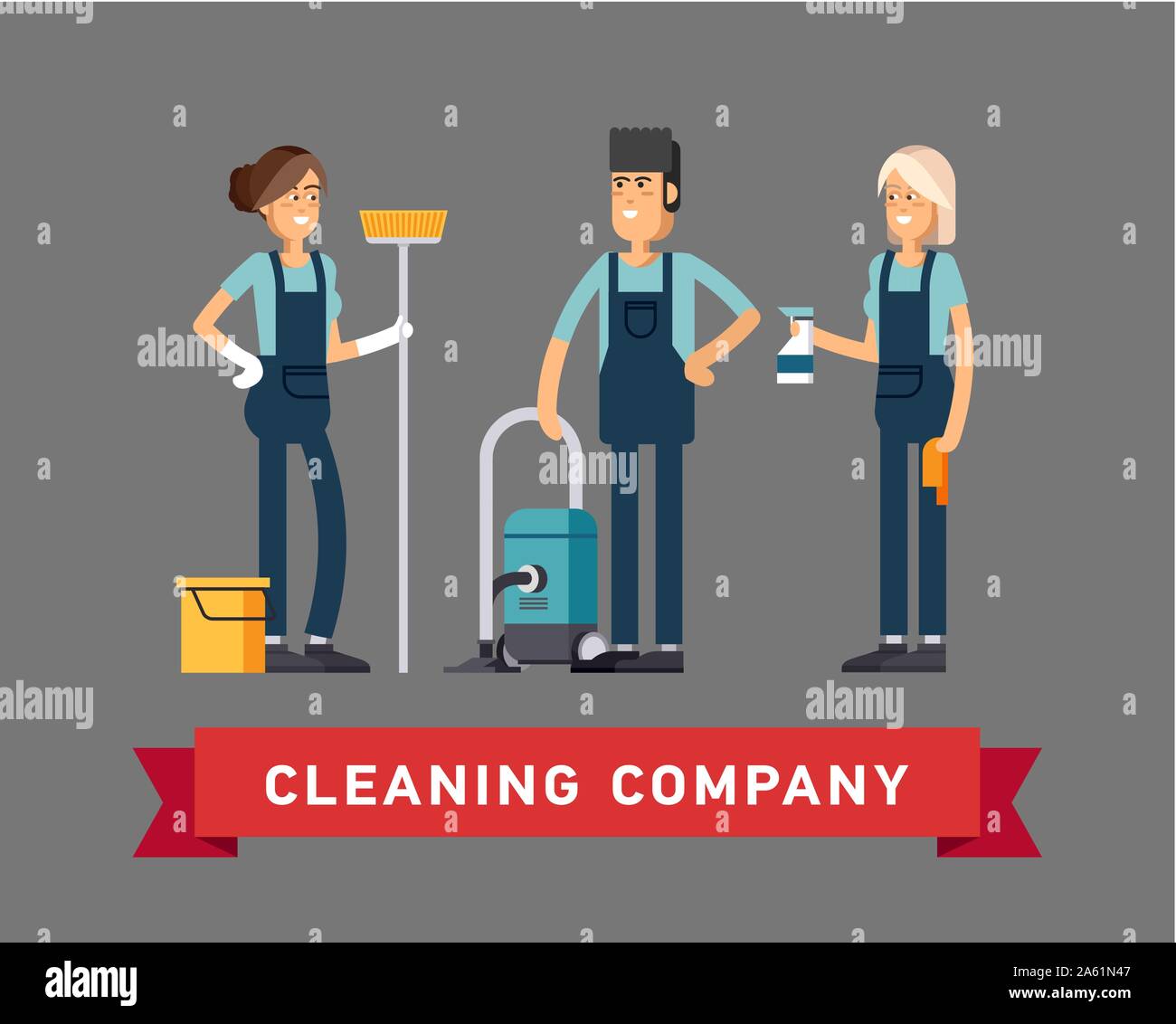 Cleaning company vector concept design. Cleaning staff characters with ...