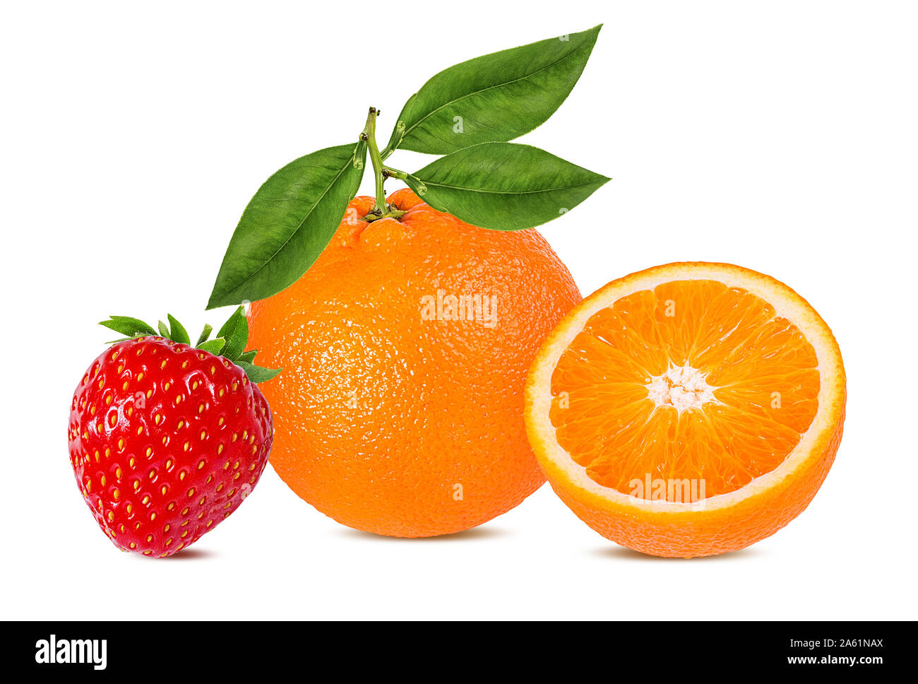 Strawberry and oranges isolated on white background Stock Photo - Alamy