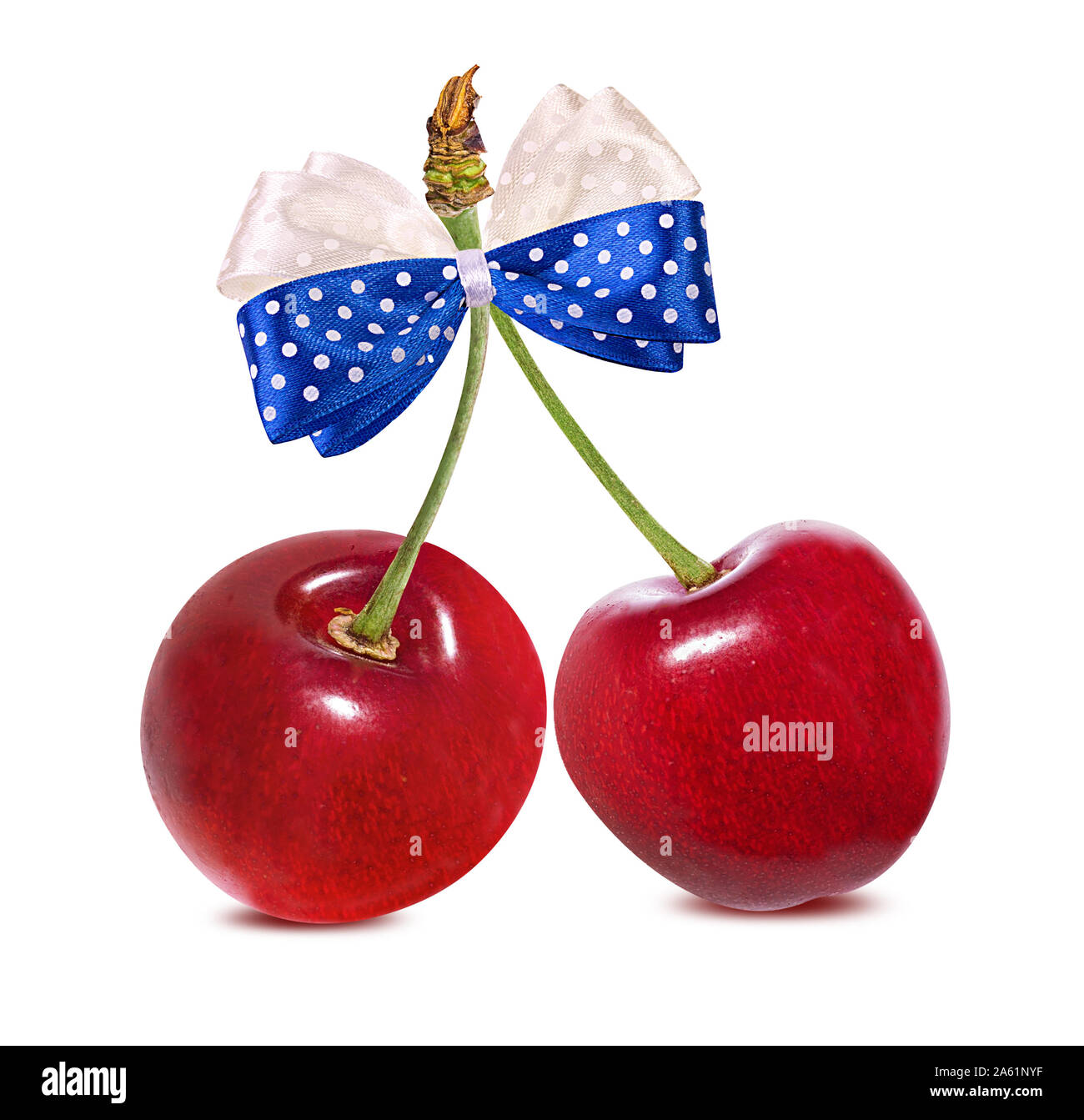 Cherry with bow isolated on white background Stock Photo - Alamy