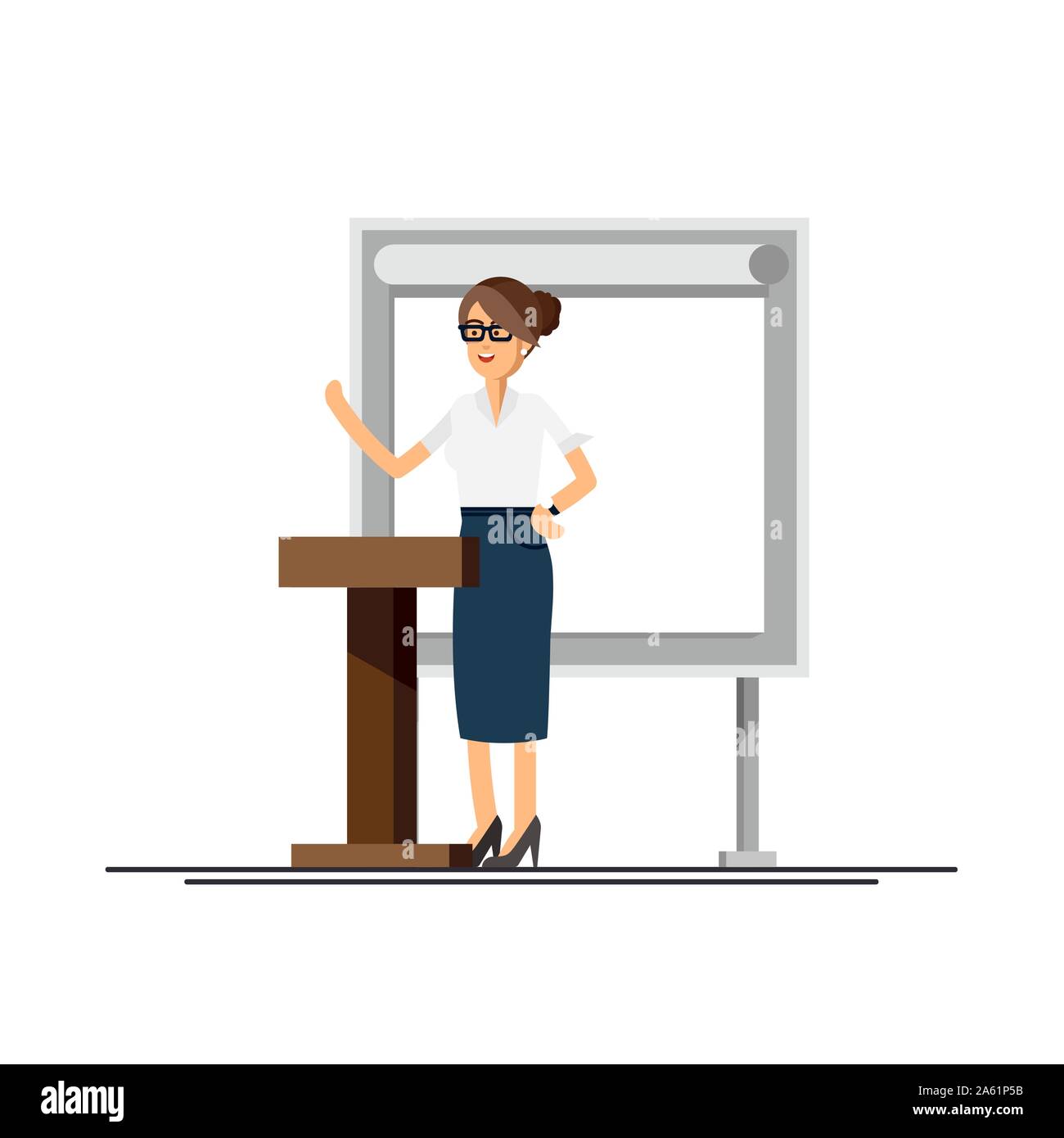 Simple and trendy vector concept design on female office worker giving ...