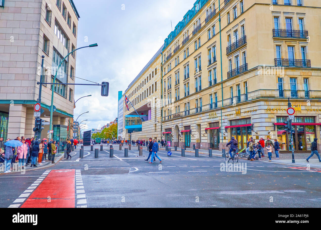 BERLIN, GERMANY - OCTOBER 3, 2019: The view on wide Wilhelmstrasse, one ...