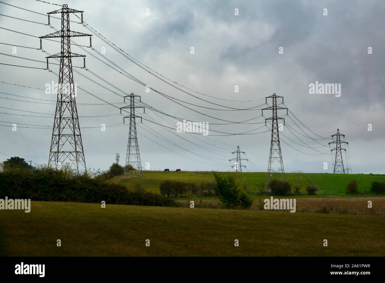 Electricity pylons countryside Stock Photo - Alamy