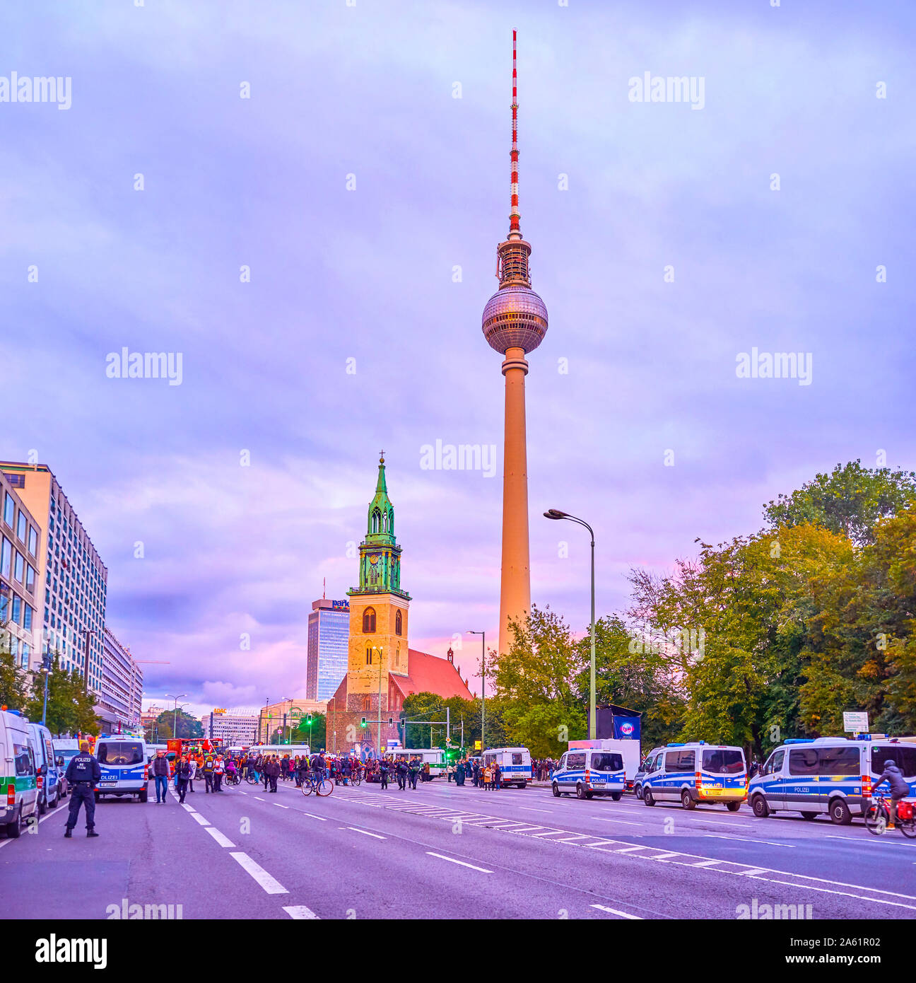 BERLIN, GERMANY - OCTOBER 3, 2019: The central Karl-Liebknecht-Strasse ...