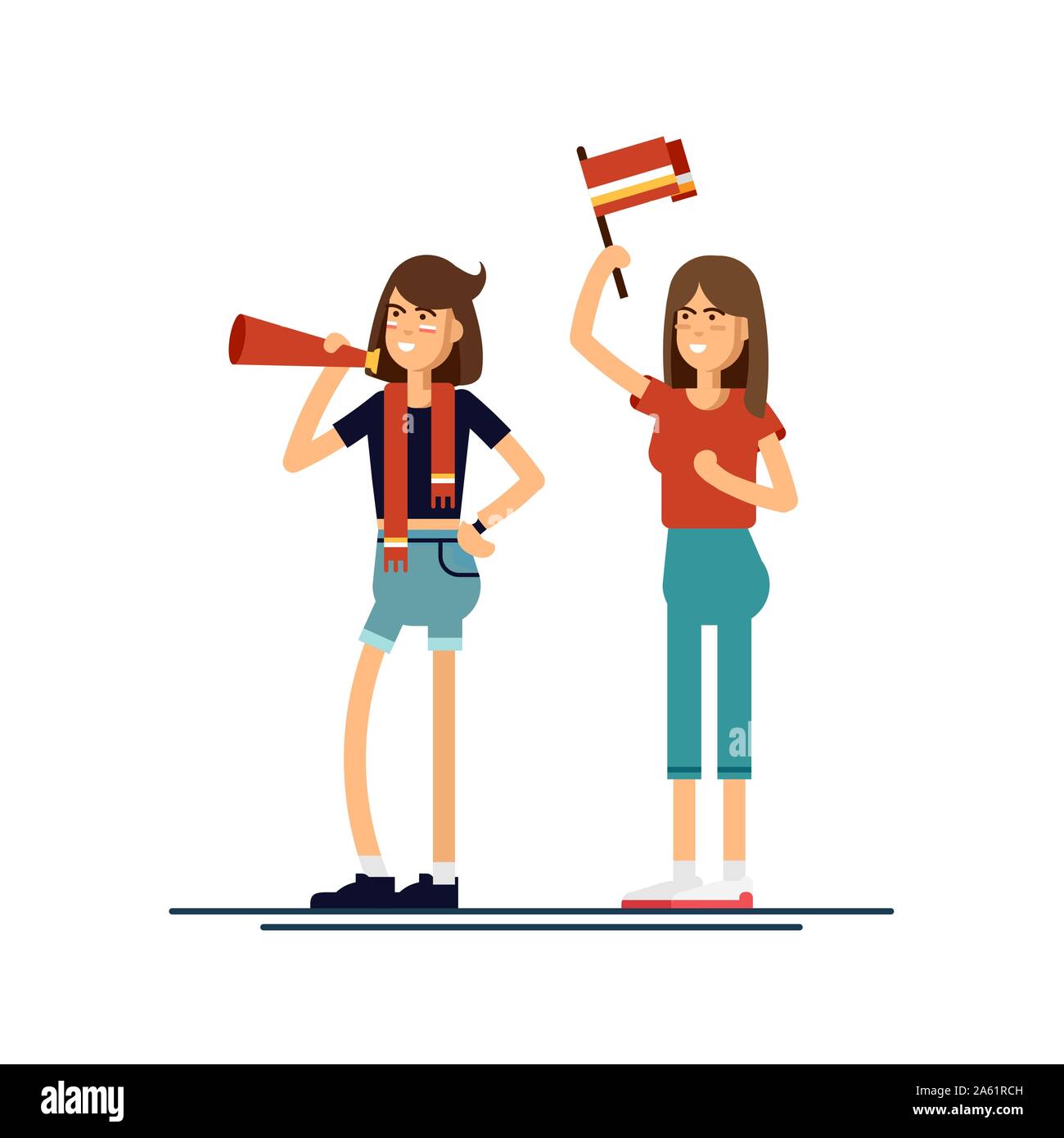 Vector flat illustration people character sport fans standing. Young ...
