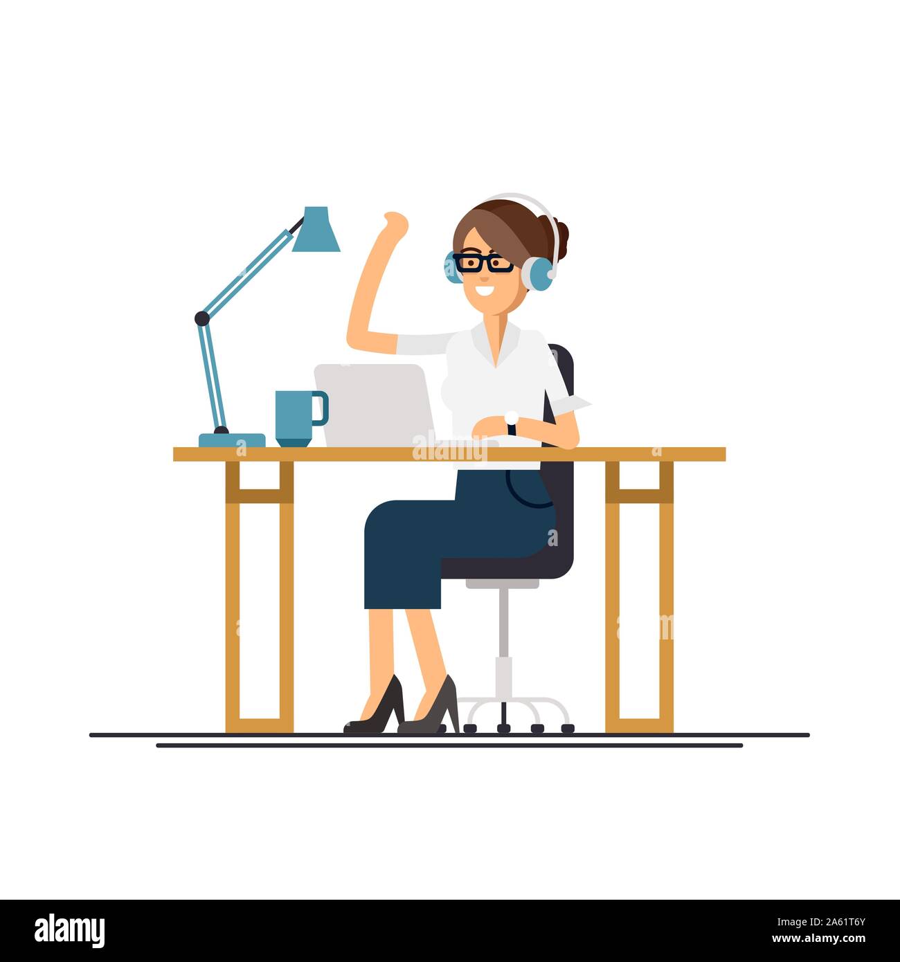 Woman At Desk Cartoon
