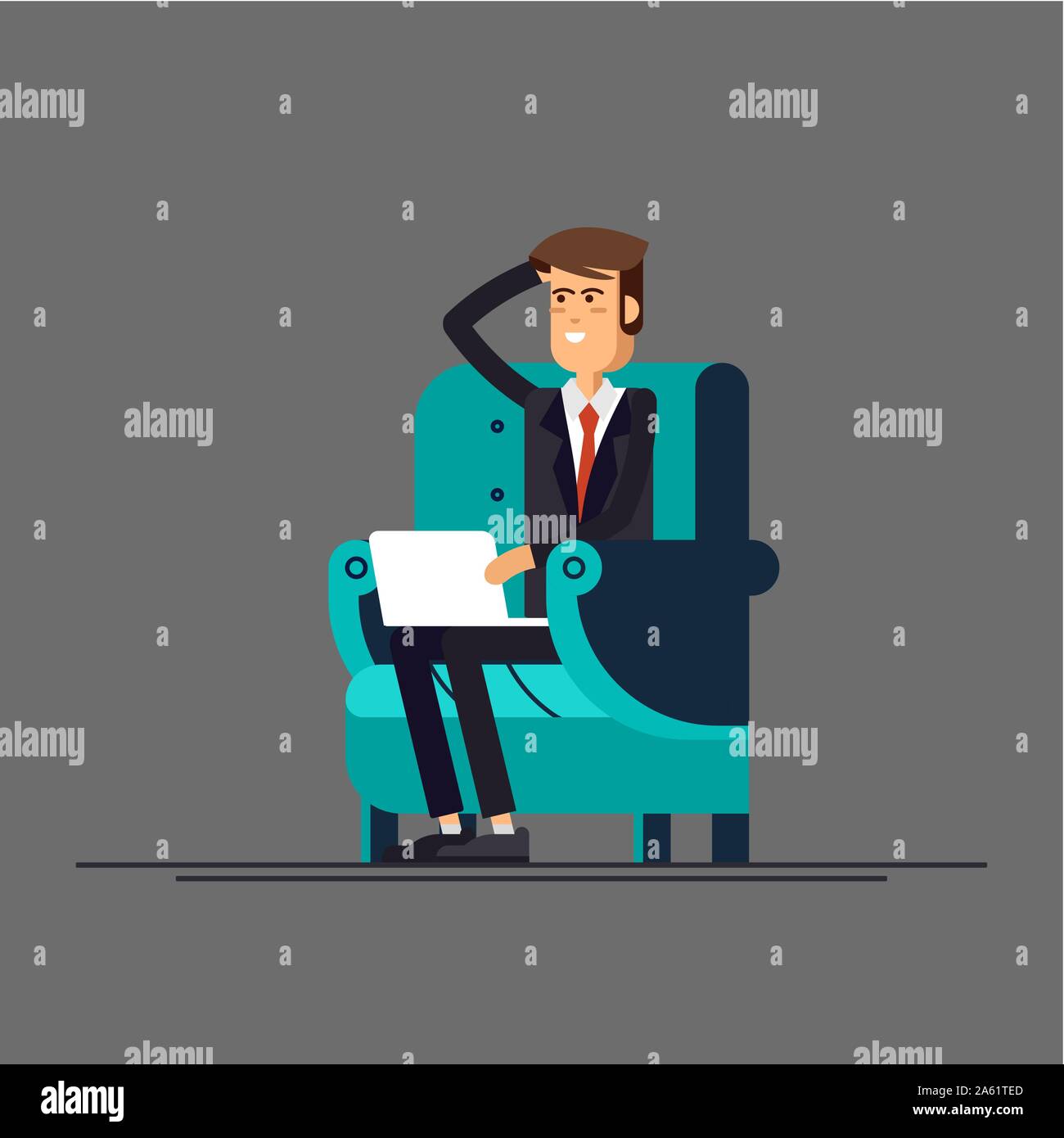 Cool vector illustration of office worker character sitting in cozy ...
