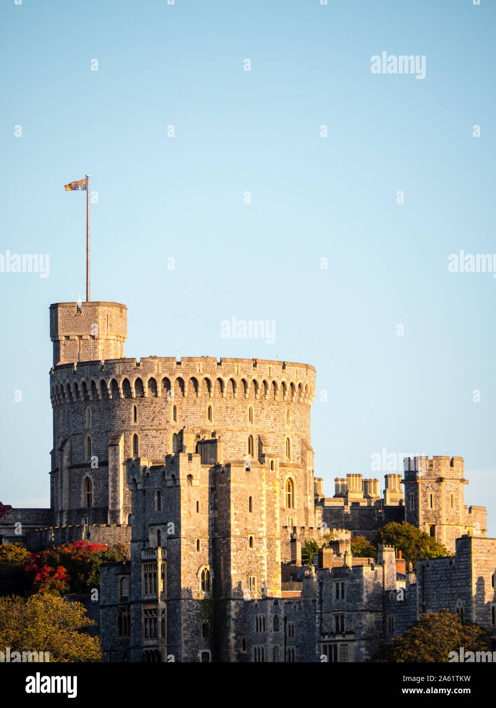 The Round Tower (Keep), at sunset, Windsor Castle, Windsor, Berkshire ...