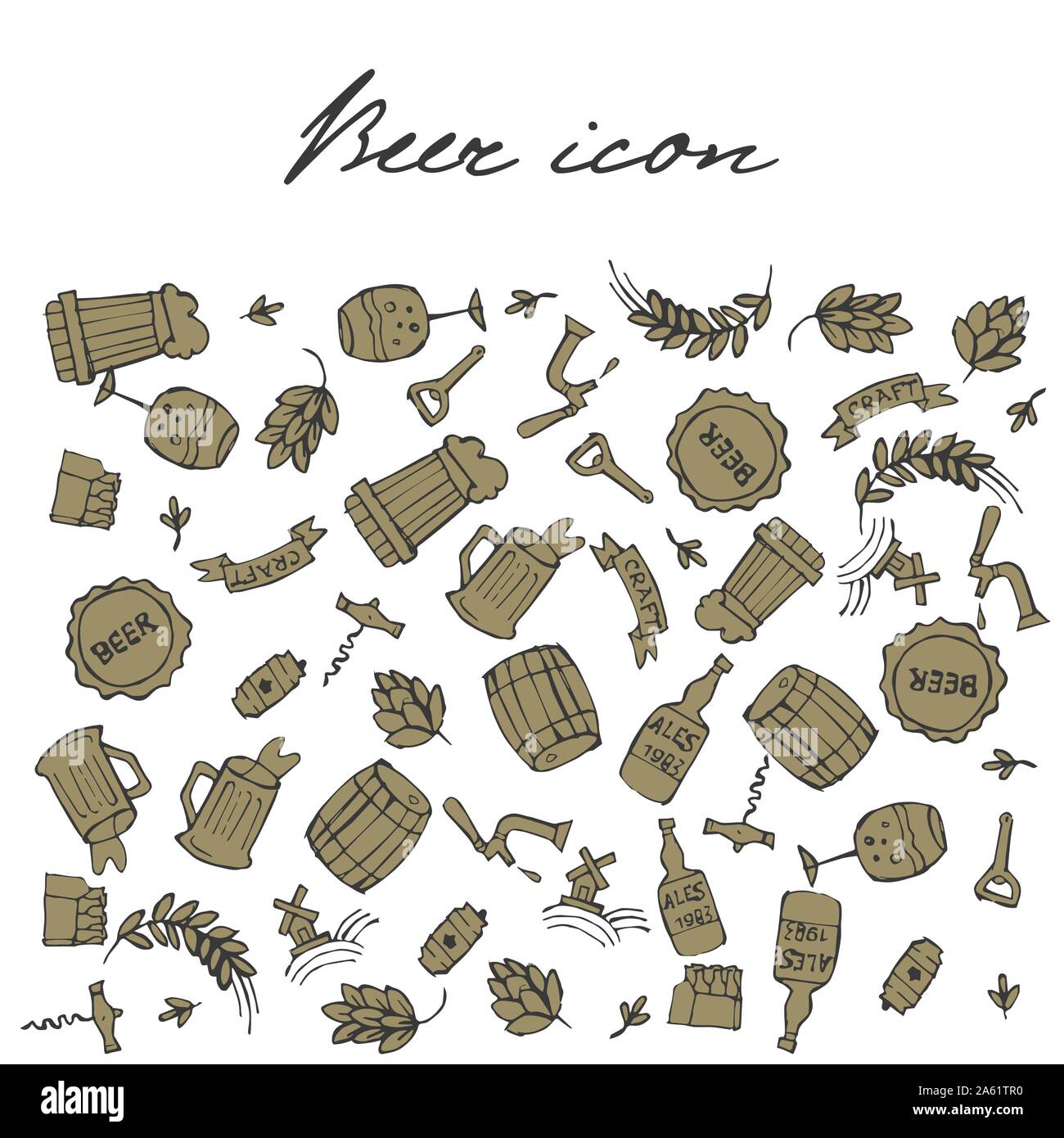 Set of beer related doodle icons. Hand drawn sketches. Isolated vector ...