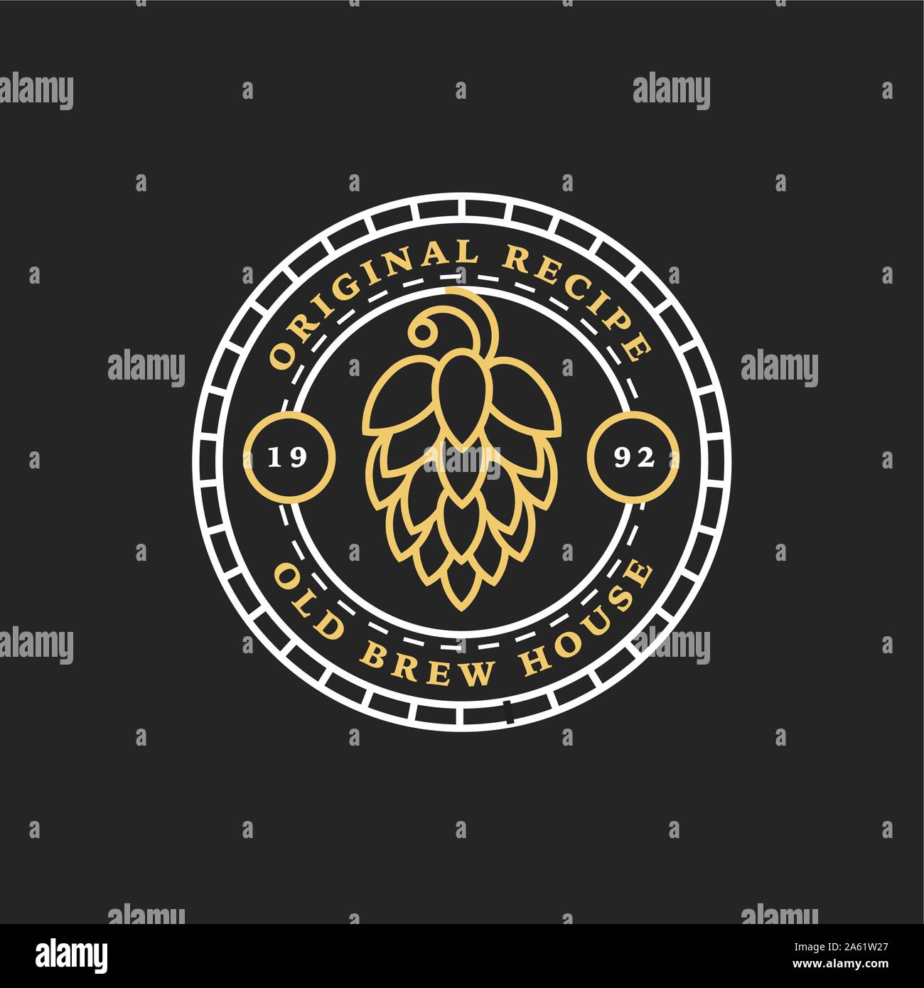 Linear golden brewery logos. Labels with hop. Vintage craft beer retro ...