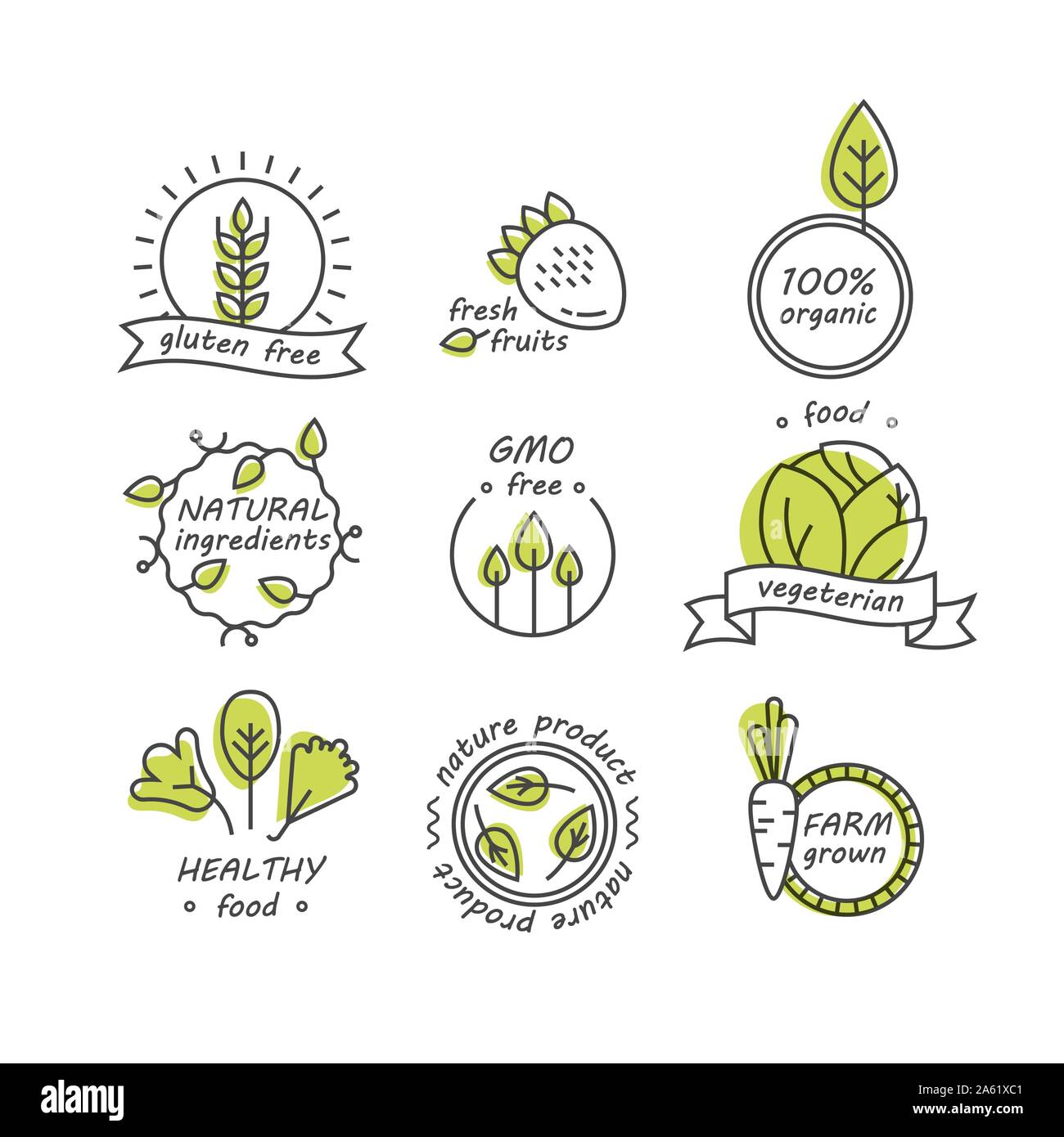 Vector set of green and organic products labels and badges - collection ...