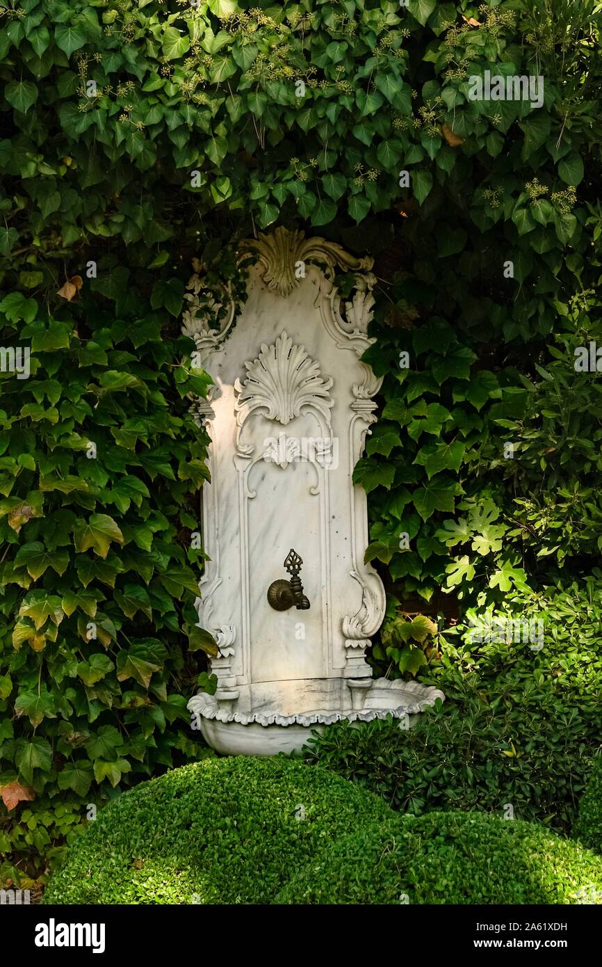 Ancient Ottoman built-in the wall fountain. Water culture. Turkey ...