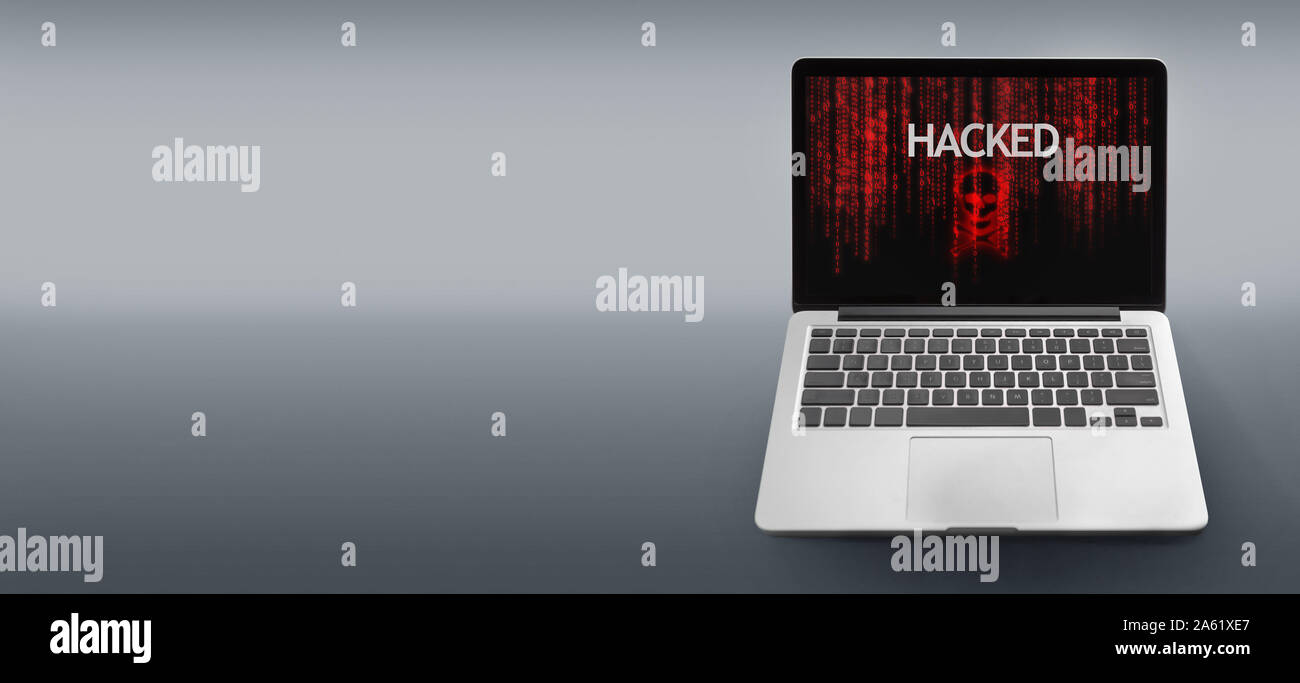 3d render of laptop with hacking alert on screen Stock Photo - Alamy