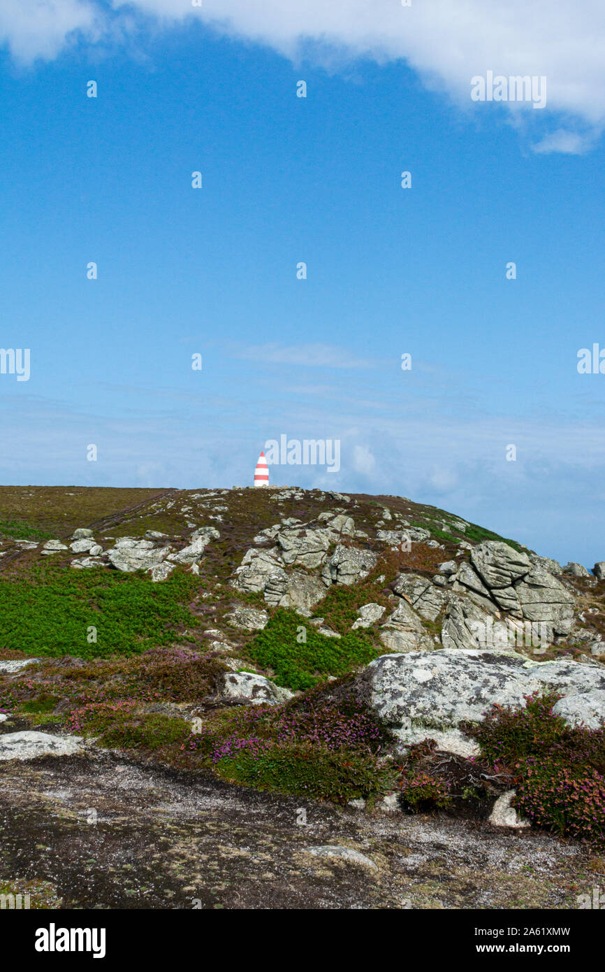 The red and white striped daymark on St Martin's, Isles of Scilly Stock ...