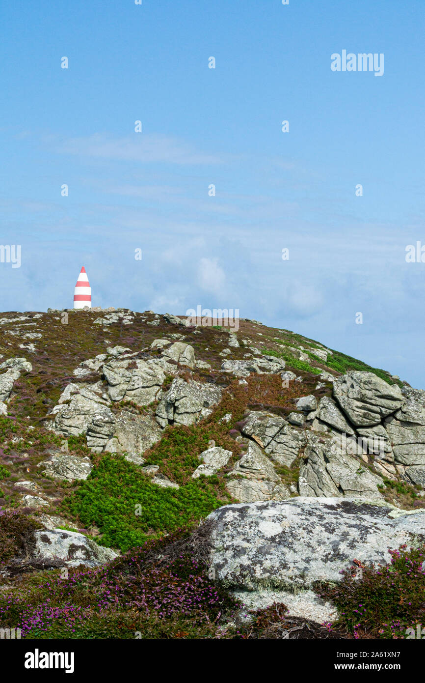 The red and white striped daymark on St Martin's, Isles of Scilly Stock ...