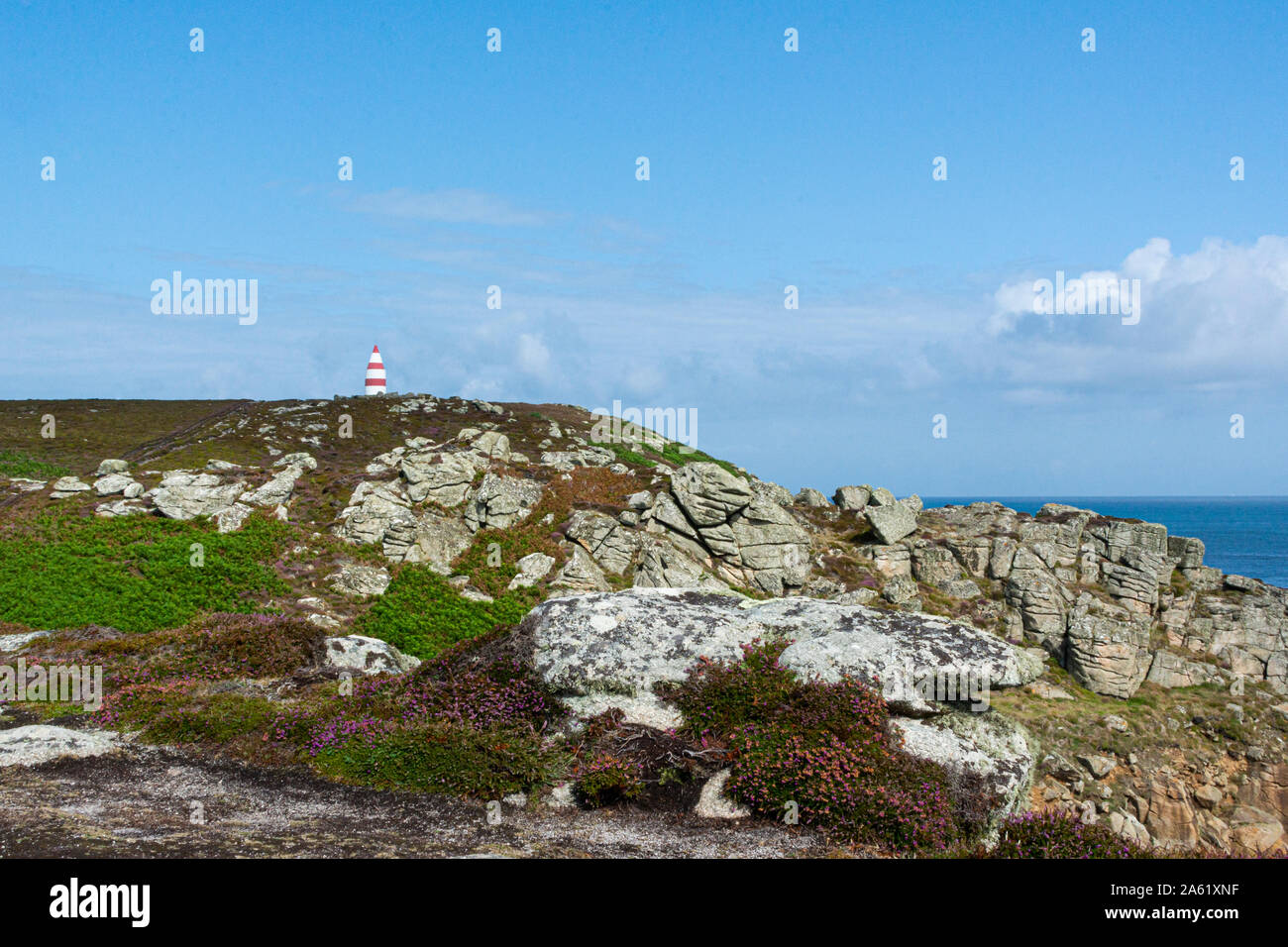 The red and white striped daymark on St Martin's, Isles of Scilly Stock ...