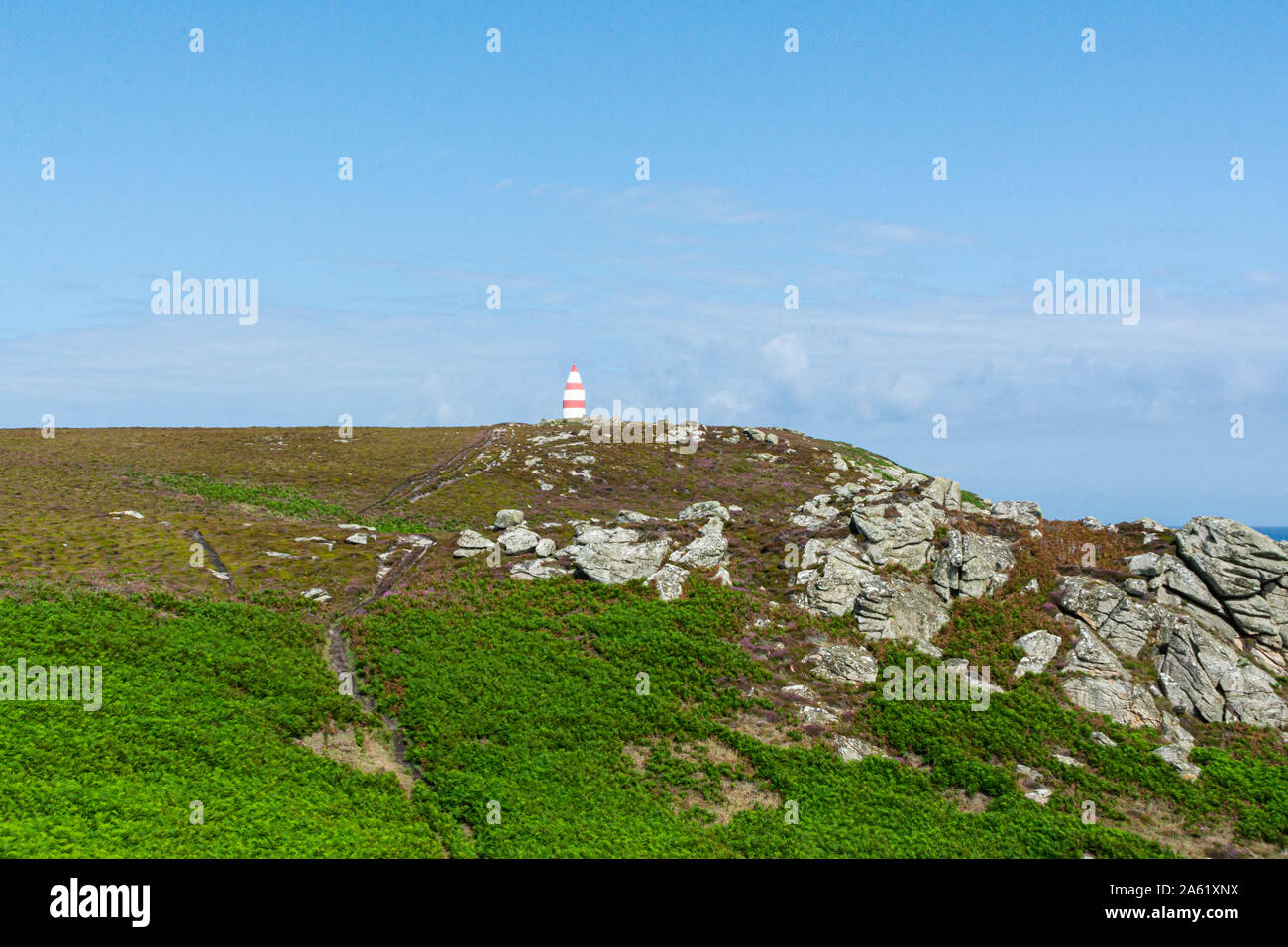 The red and white striped daymark on St Martin's, Isles of Scilly Stock ...