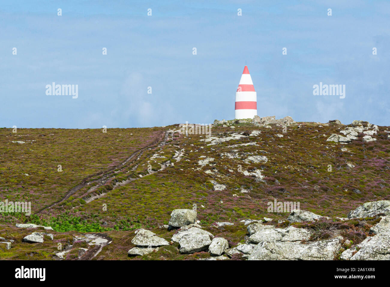 The red and white striped daymark on St Martin's, Isles of Scilly Stock ...
