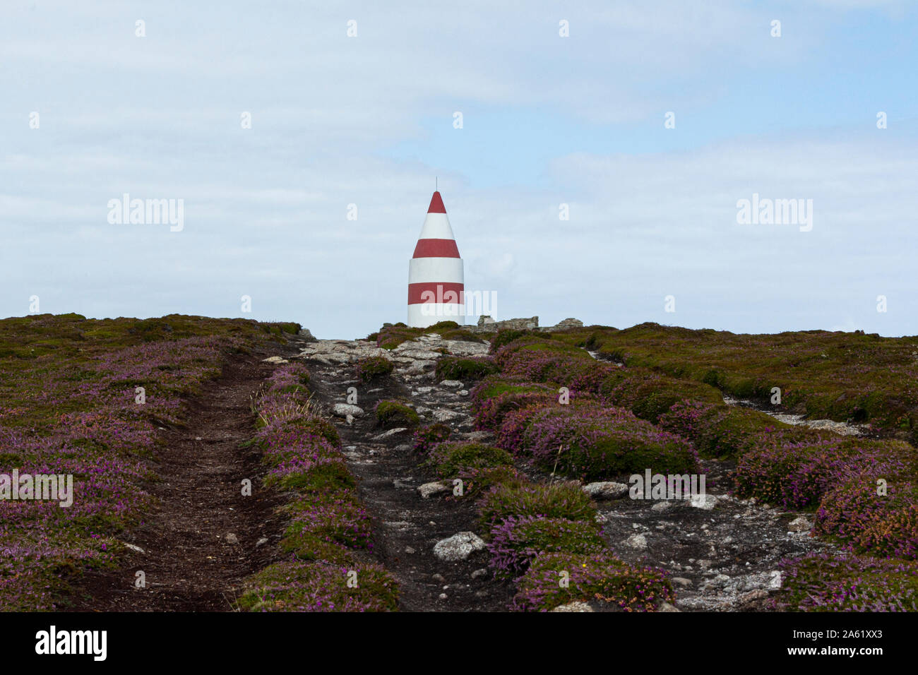 The red and white striped daymark on St Martin's, Isles of Scilly Stock ...