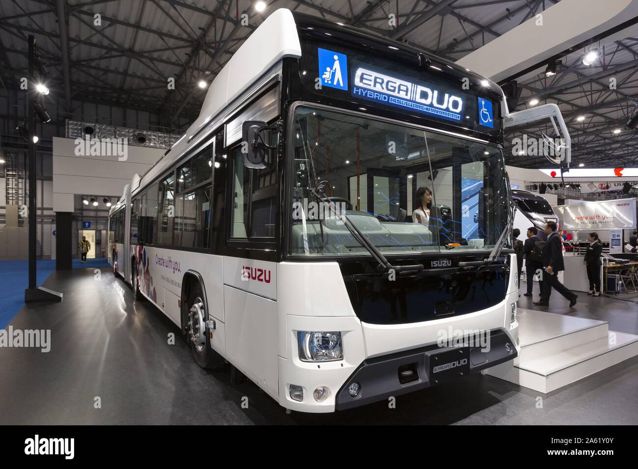Tokyo, Japan. 23rd Oct, 2019. Isuzu's ERGA DUO bus on display during a ...