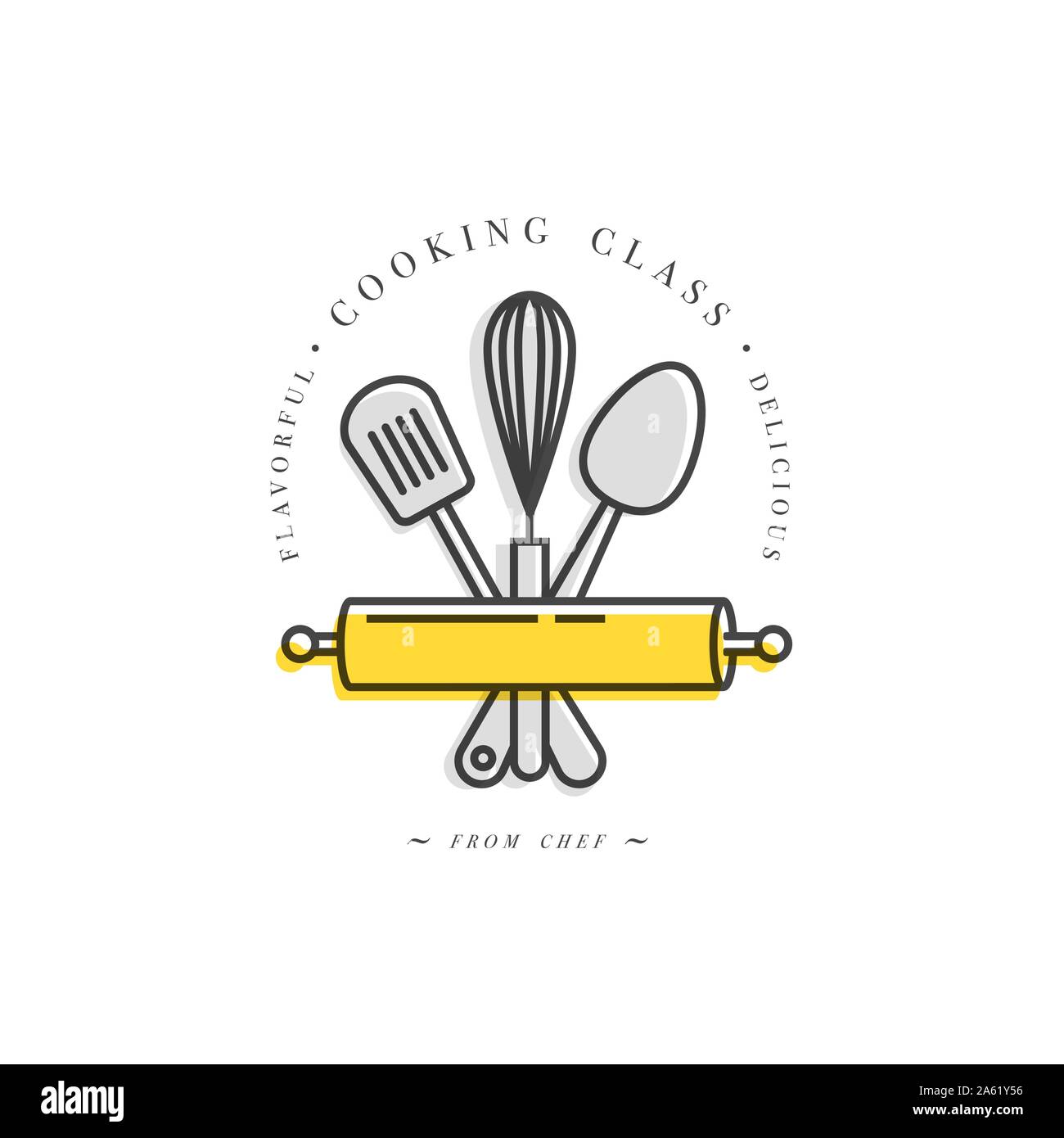 Cooking class linear design element, kitchen emblem, symbol, icon or ...