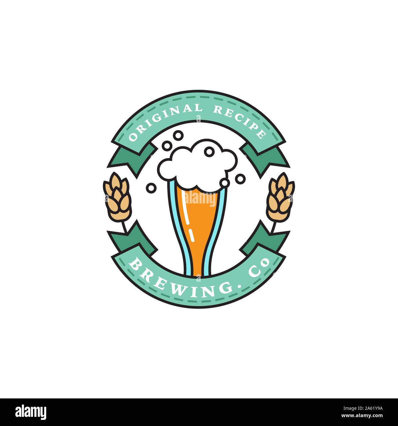 Linear brewery logos. Labels with glass of beer and hops. Vintage craft ...