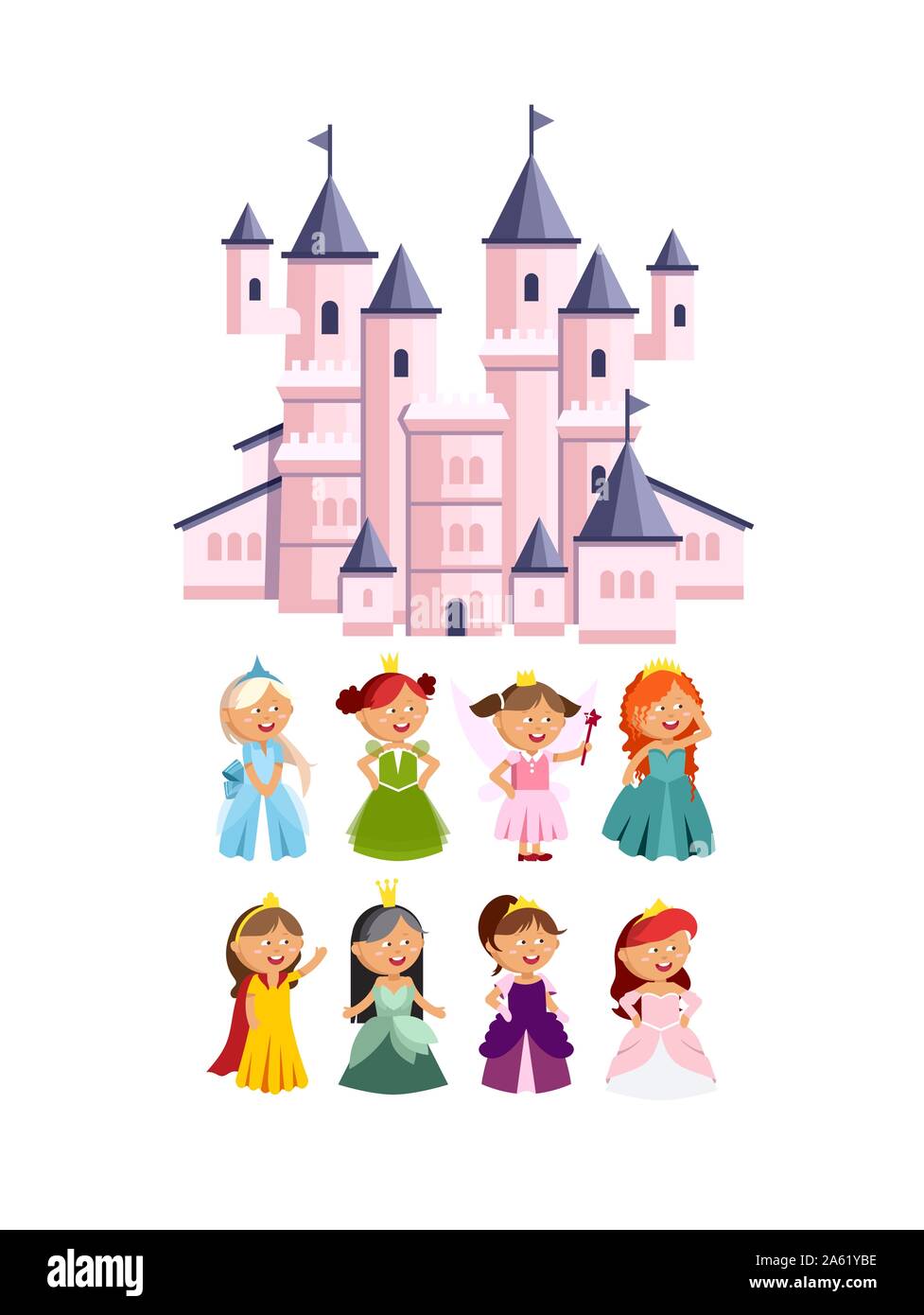 Princesses Vector Set Cute Collection Of Beautiful Characters Adorable