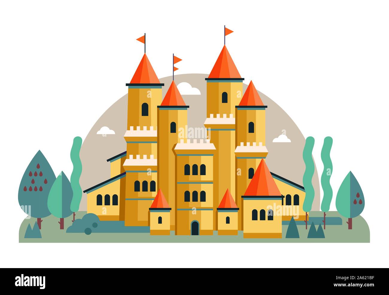 Vector illustration of a cute yellow castle. Fairy illustration for ...