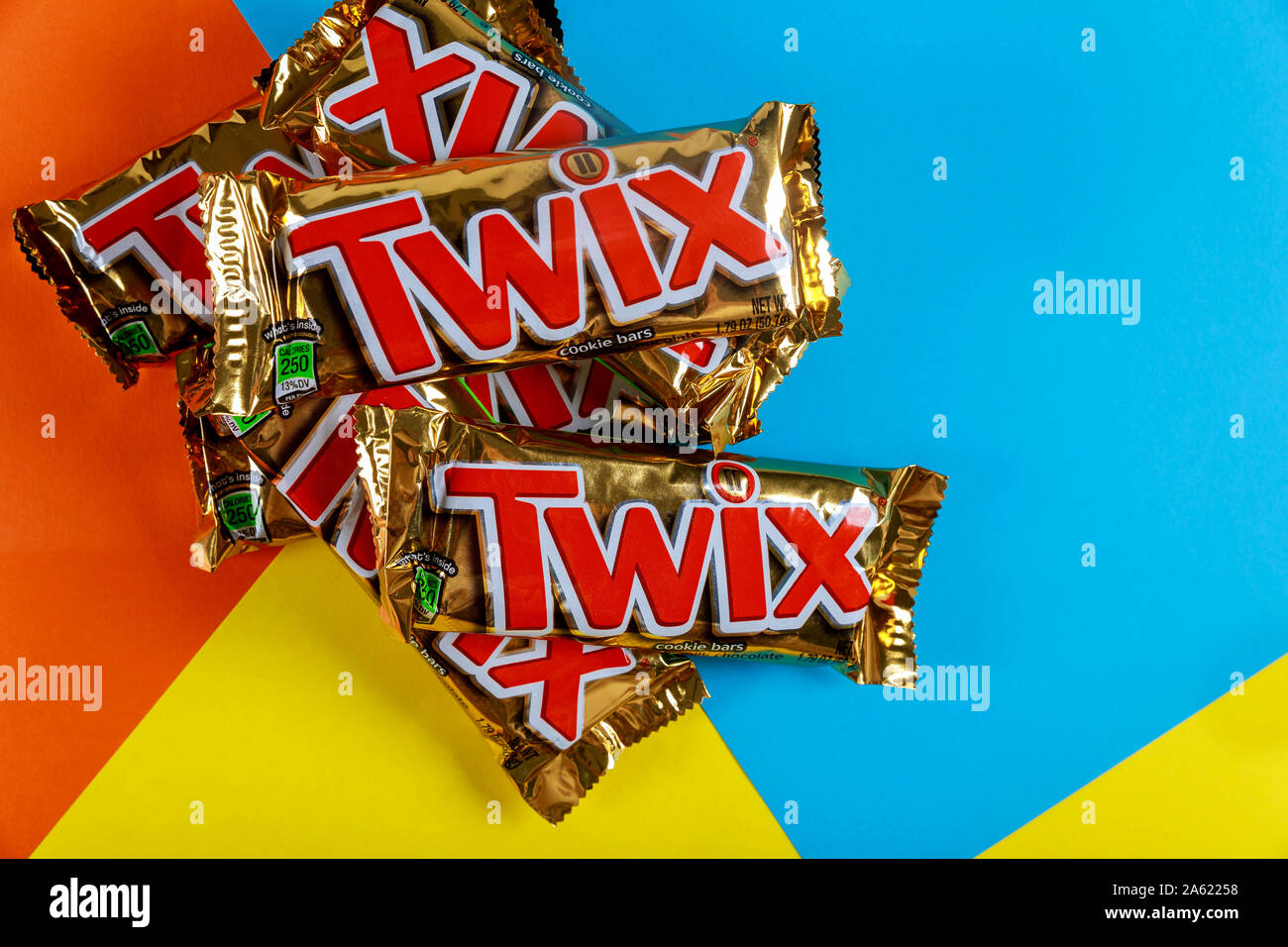 OCTOBER 22 2019 NY USA: A close-up of Twix cookie bars candy bars on ...
