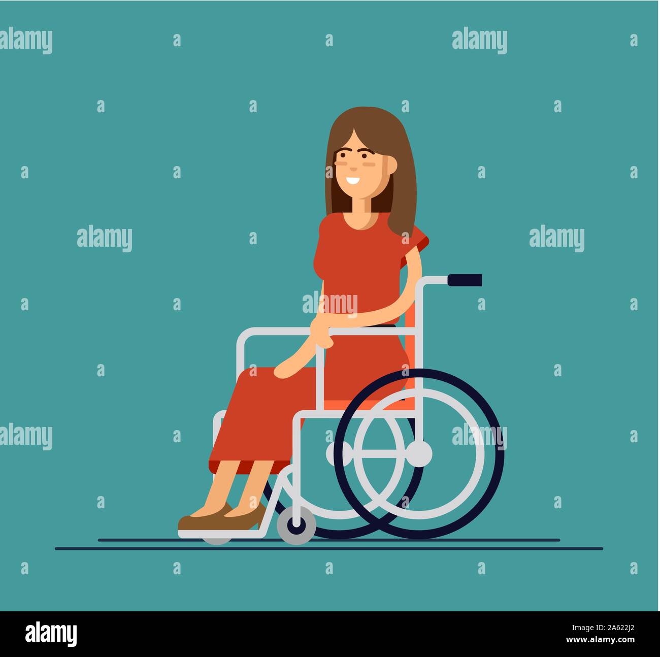 Young beautiful woman sitting in wheelchair, cartoon vector flat ...