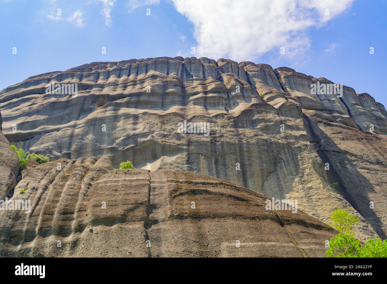 Geology and one of the huge rocks of Meteora with pattern of grooves ...
