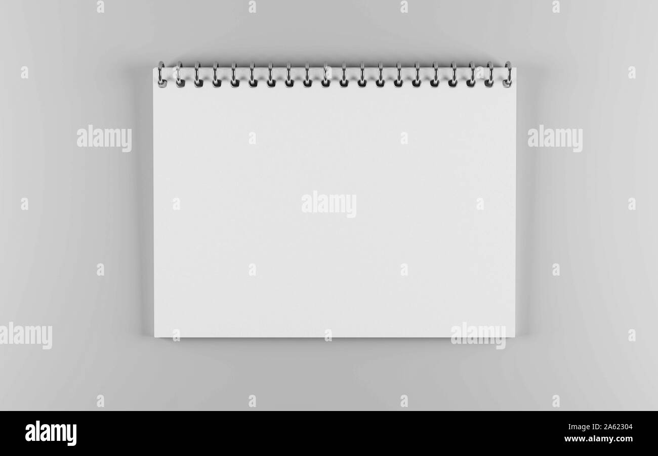 empty horizontal white paper spiral notebook 3d render illustration ...