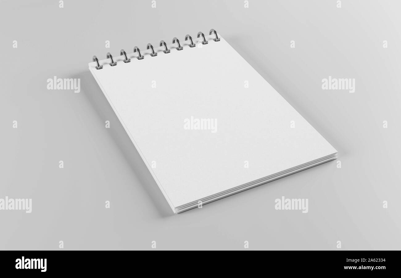 empty vertical white paper spiral notebook 3d render illustration Stock ...