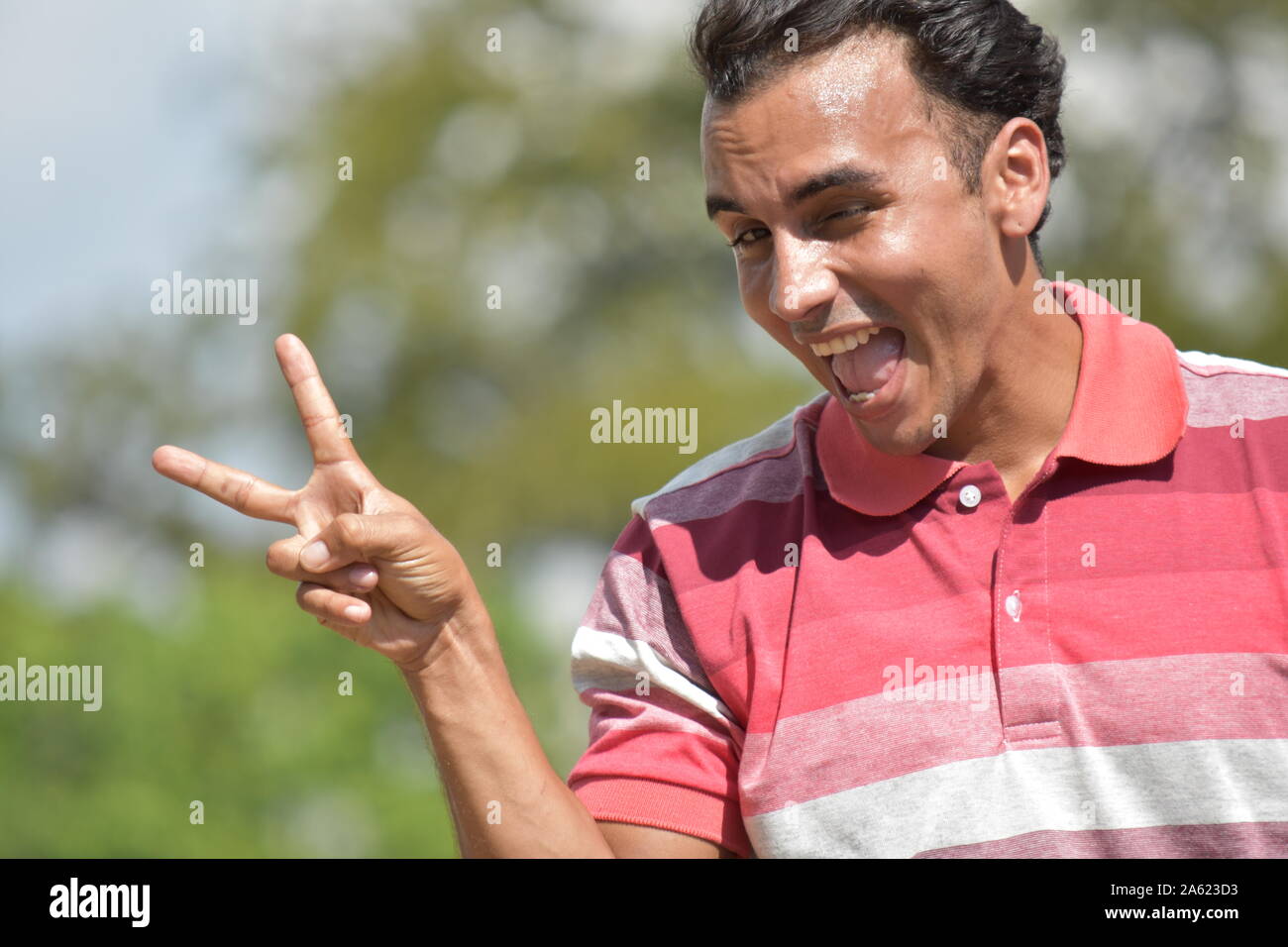 Male And Peace Sign Stock Photo - Alamy