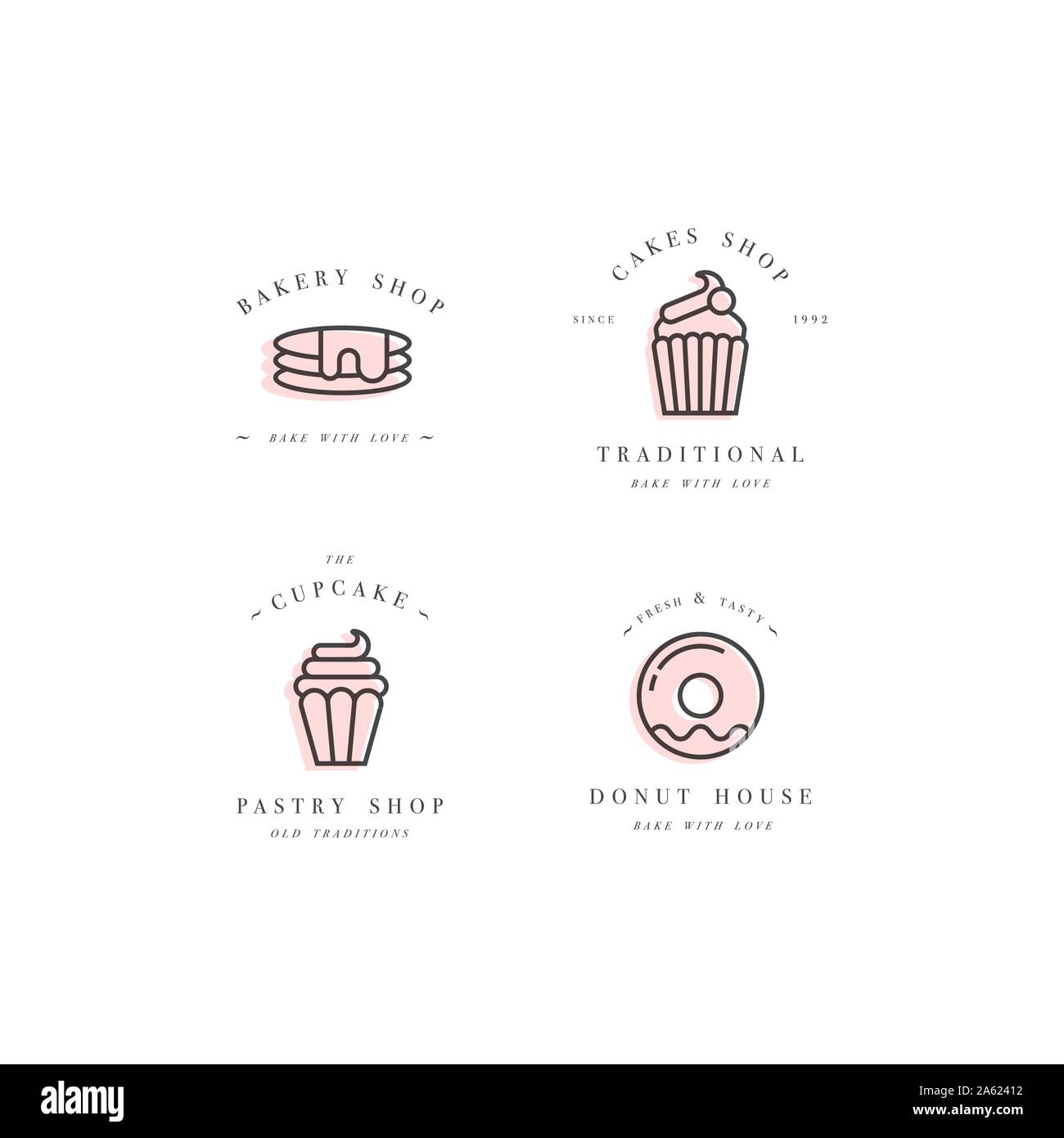 Set vector design templates and emblems - cupcake, donut and bake icon ...