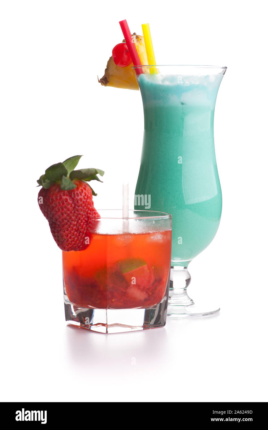 Red and blue cocktail isolated on white background Stock Photo - Alamy