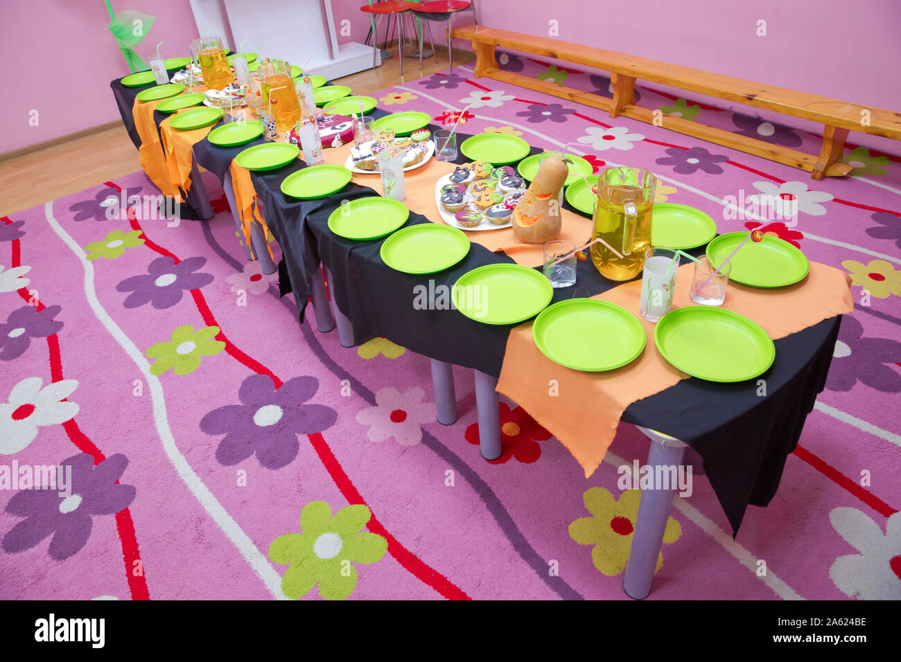 children's furniture and toys in kindergarten . empty tables ...