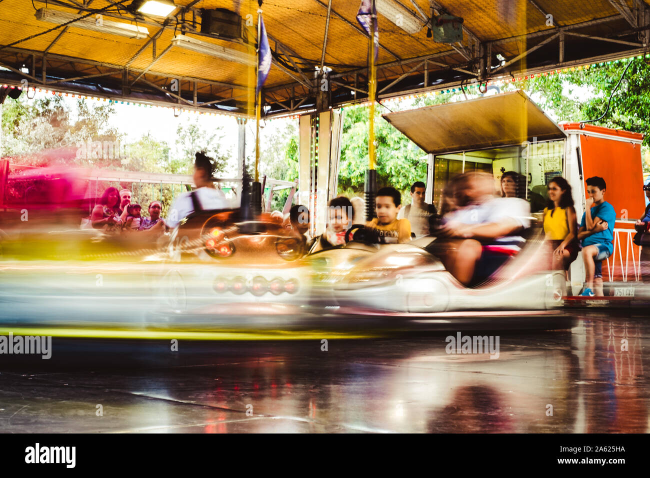 Malaga City, Spain - 20 July 2018. Fun adults and children attractions ...