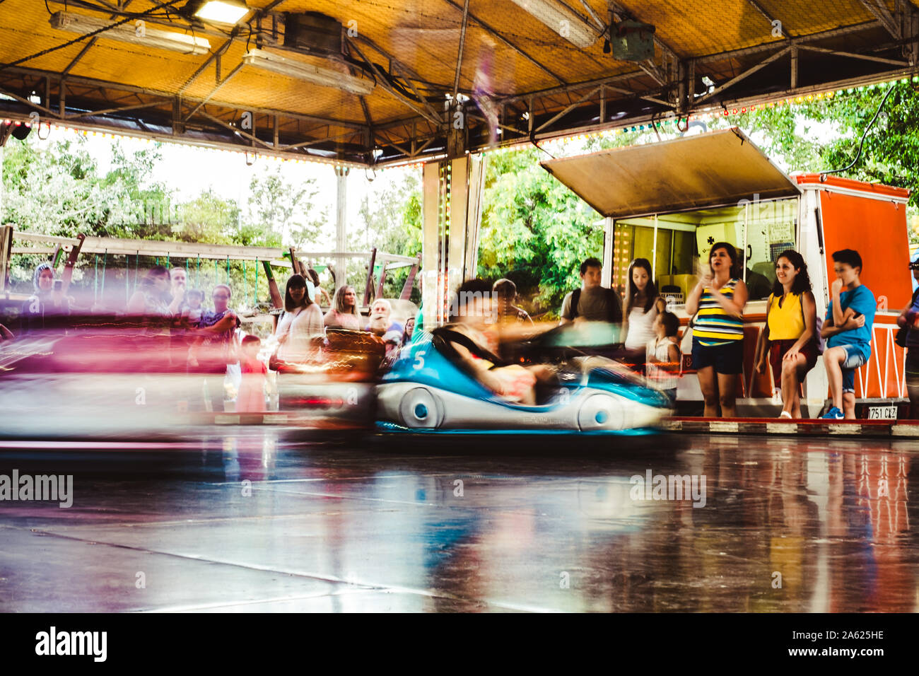 Malaga City, Spain - 20 July 2018. Fun adults and children attractions ...