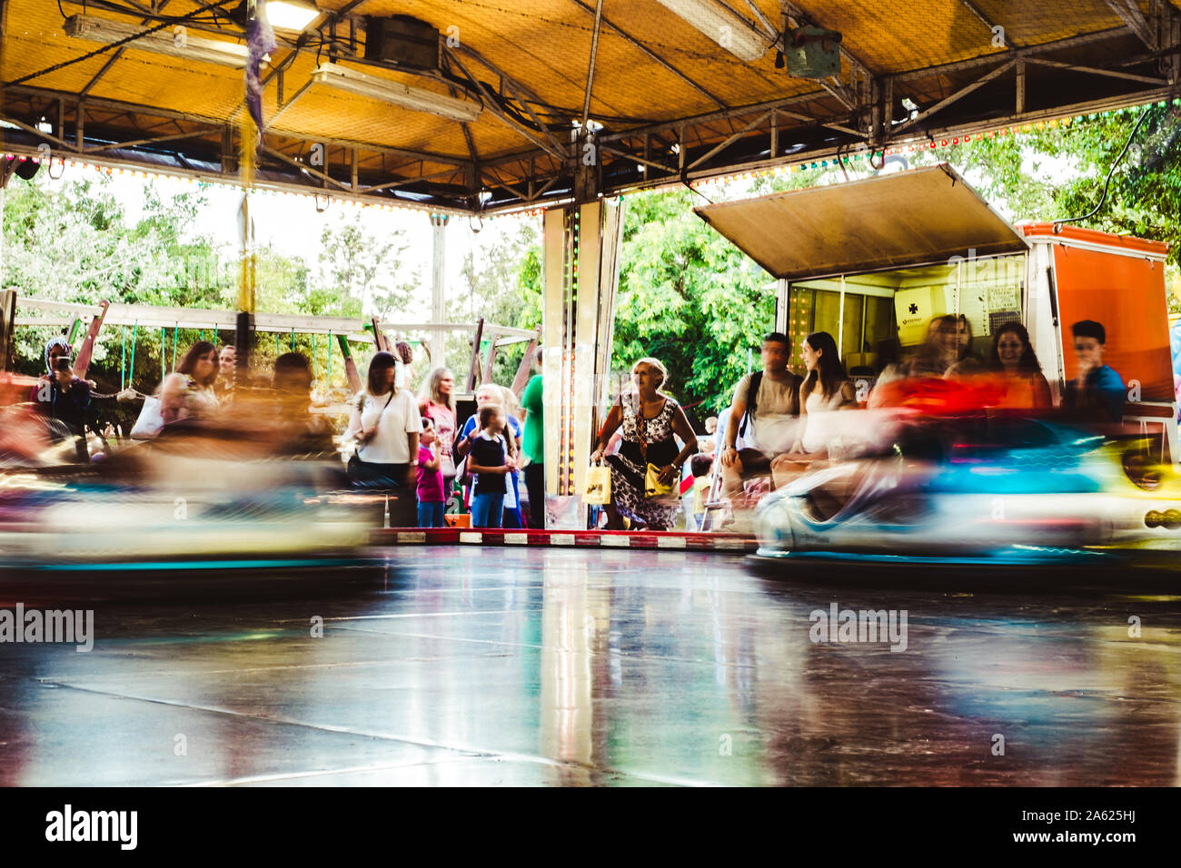 Malaga City, Spain - 20 July 2018. Fun adults and children attractions ...