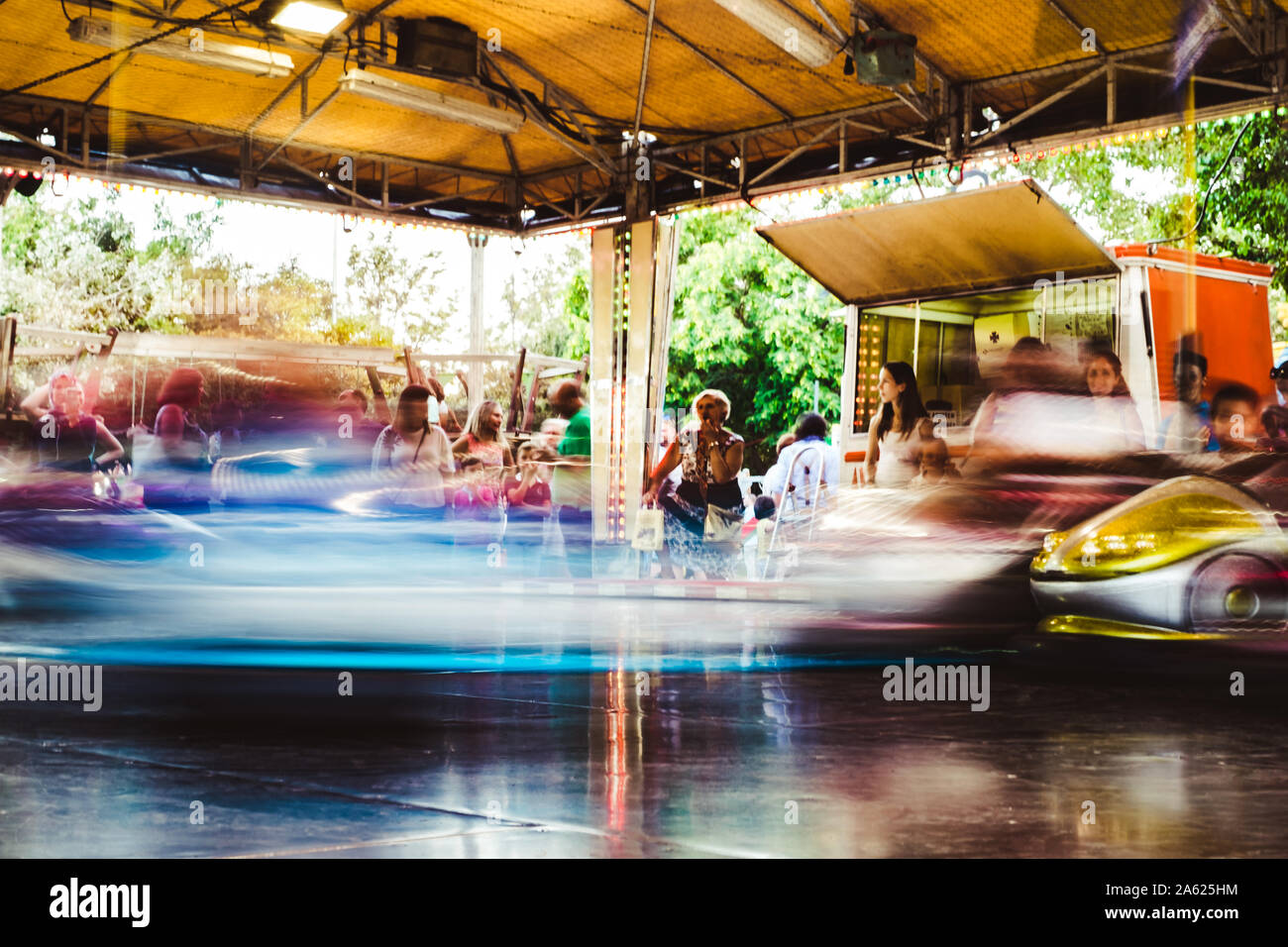 Malaga City, Spain - 20 July 2018. Fun adults and children attractions ...