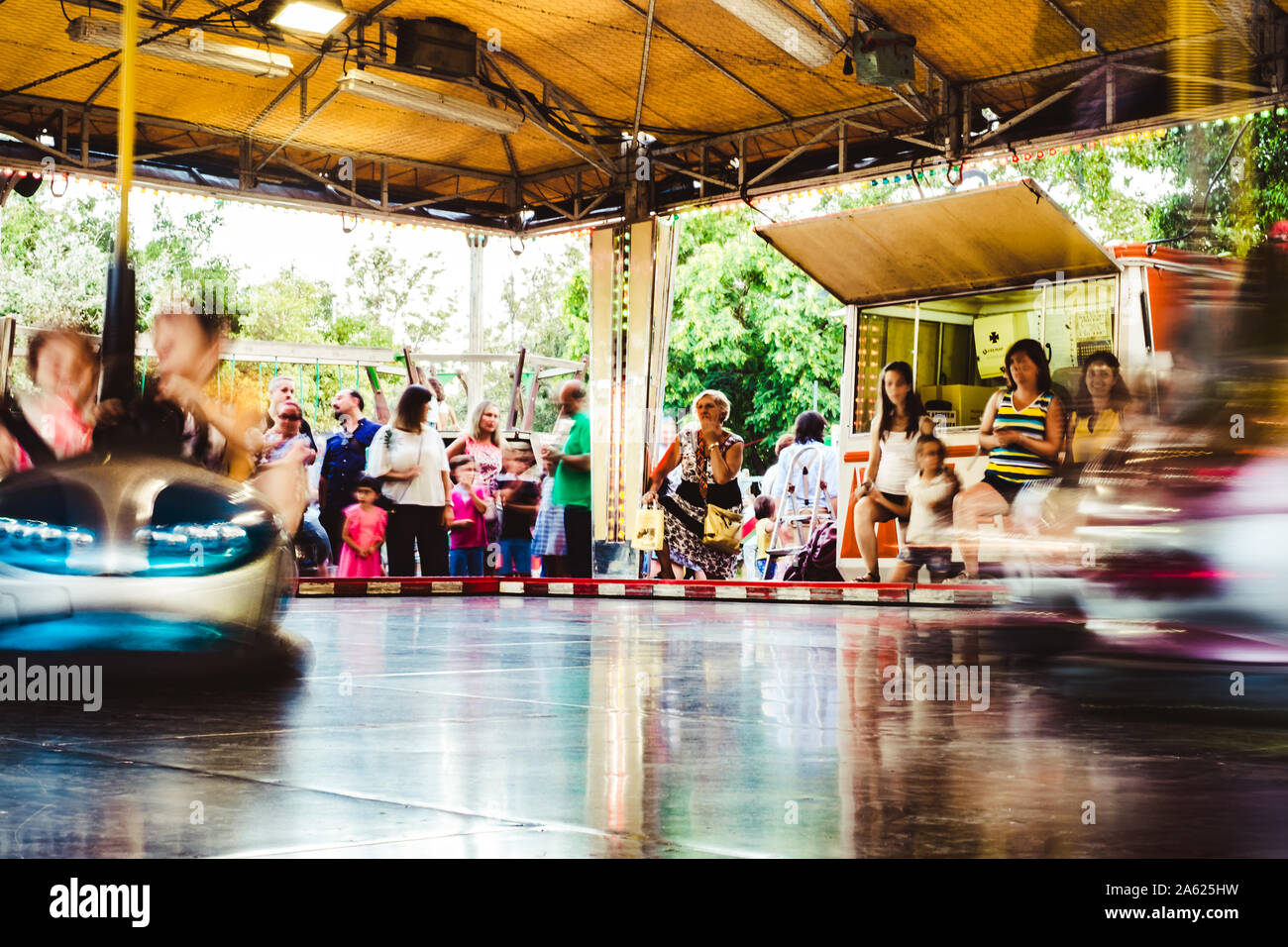 Malaga City, Spain - 20 July 2018. Fun adults and children attractions ...