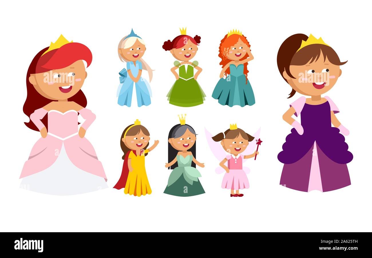 Princesses vector set cute collection of beautiful characters. Adorable ...
