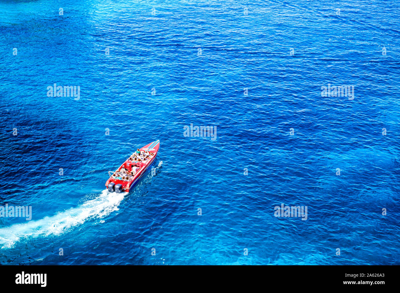 Comino, Malta - July 23, 2019. Red speed Supreme powerboats with ...